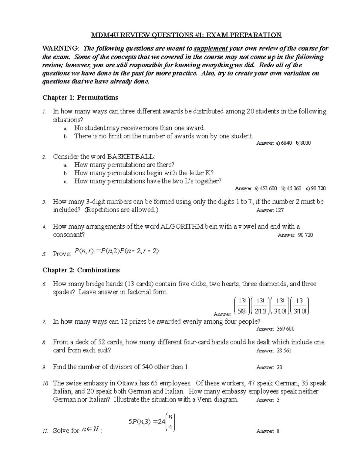 MDM4U Review Questions Exam Preparation - Studocu