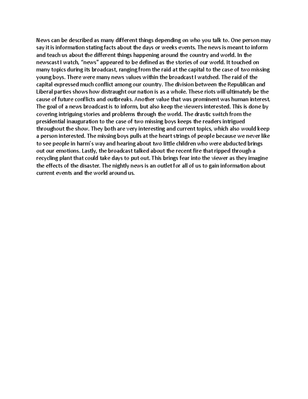 Journalism Assignment 2 Hoover - News can be described as many ...