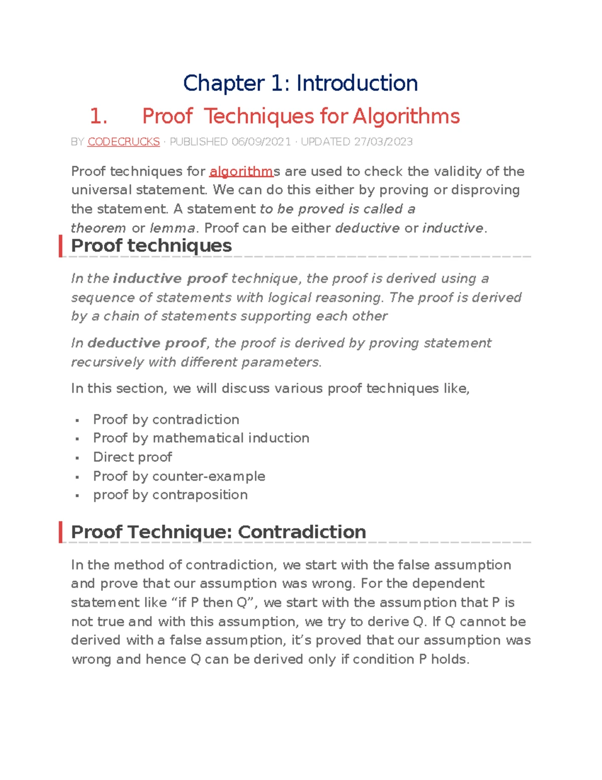DAA-Chapter 1- Introduction - Introduction CHAPTER 1 Syllabus Proof Techniques : Contradiction ...