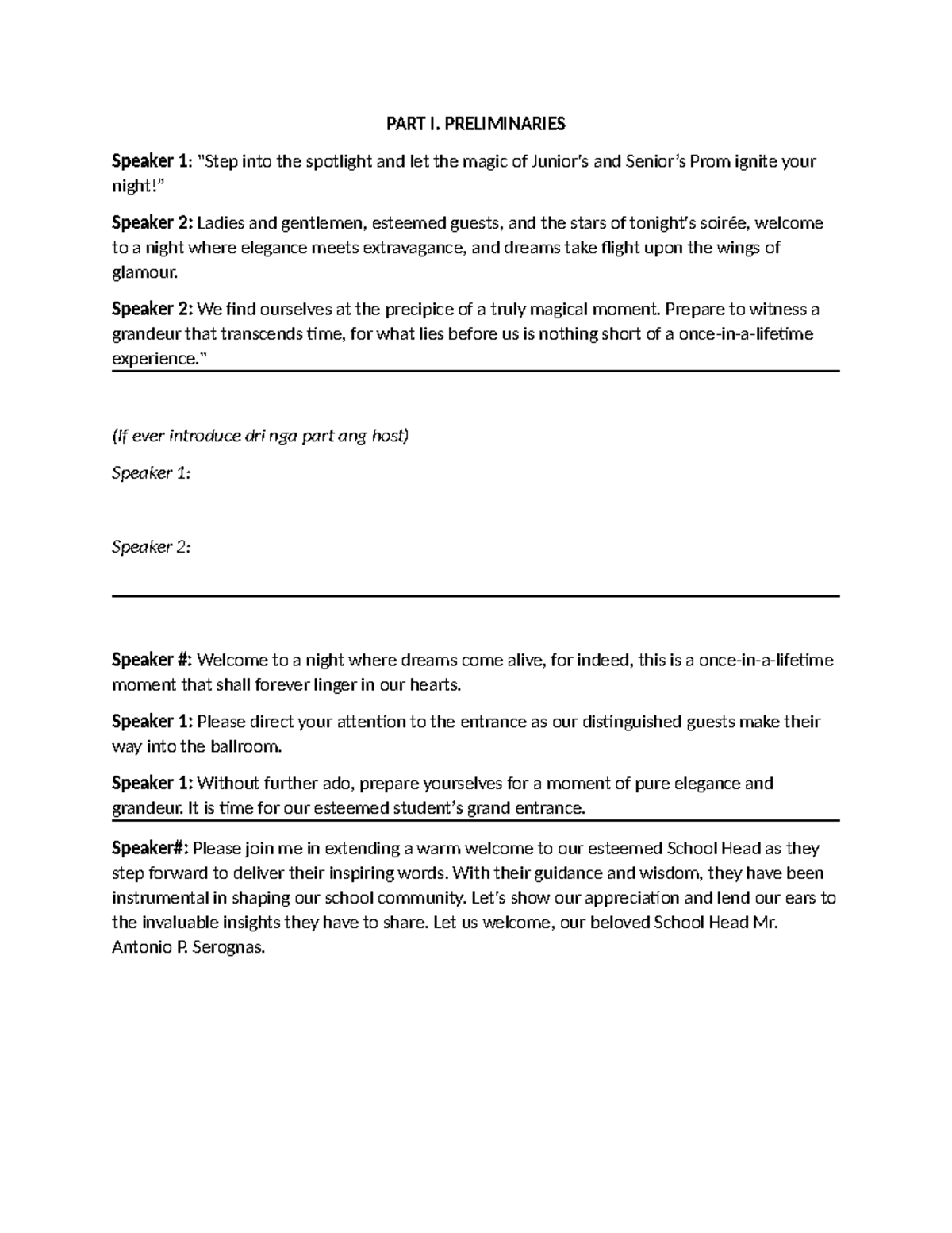 Script Flow Programme For Js Prom 2 Part I Preliminaries Speaker 1