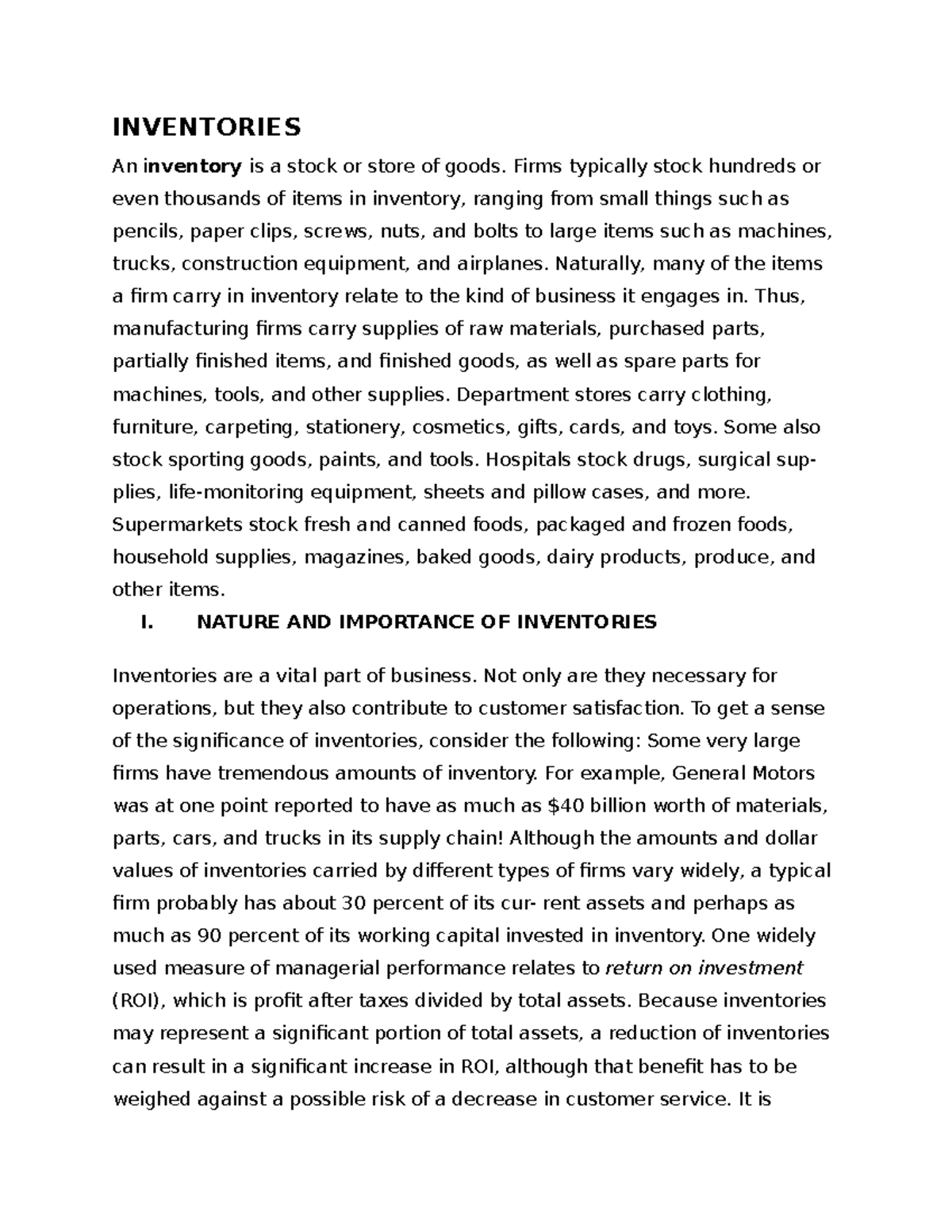Inventories - none - INVENTORIES An inventory is a stock or store of ...