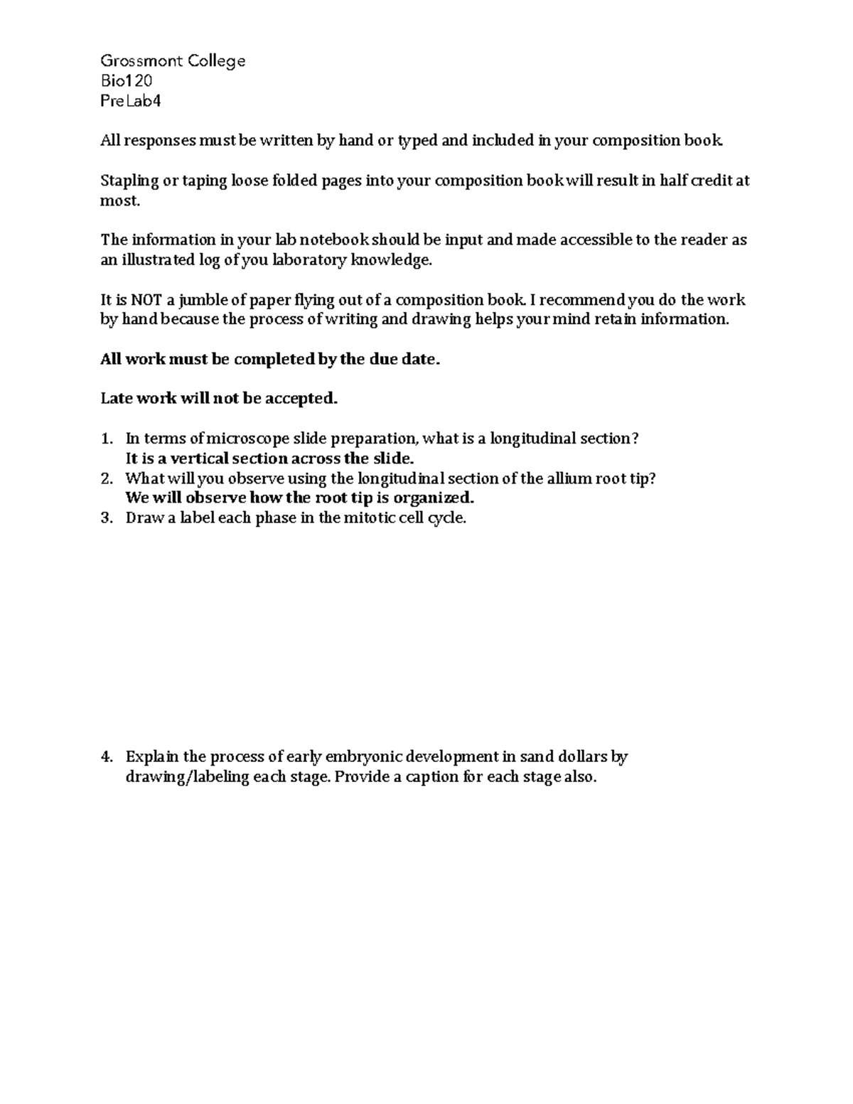 Pre Lab 4 - Bio 120 Pre Lab - Grossmont College Bio PreLab All ...