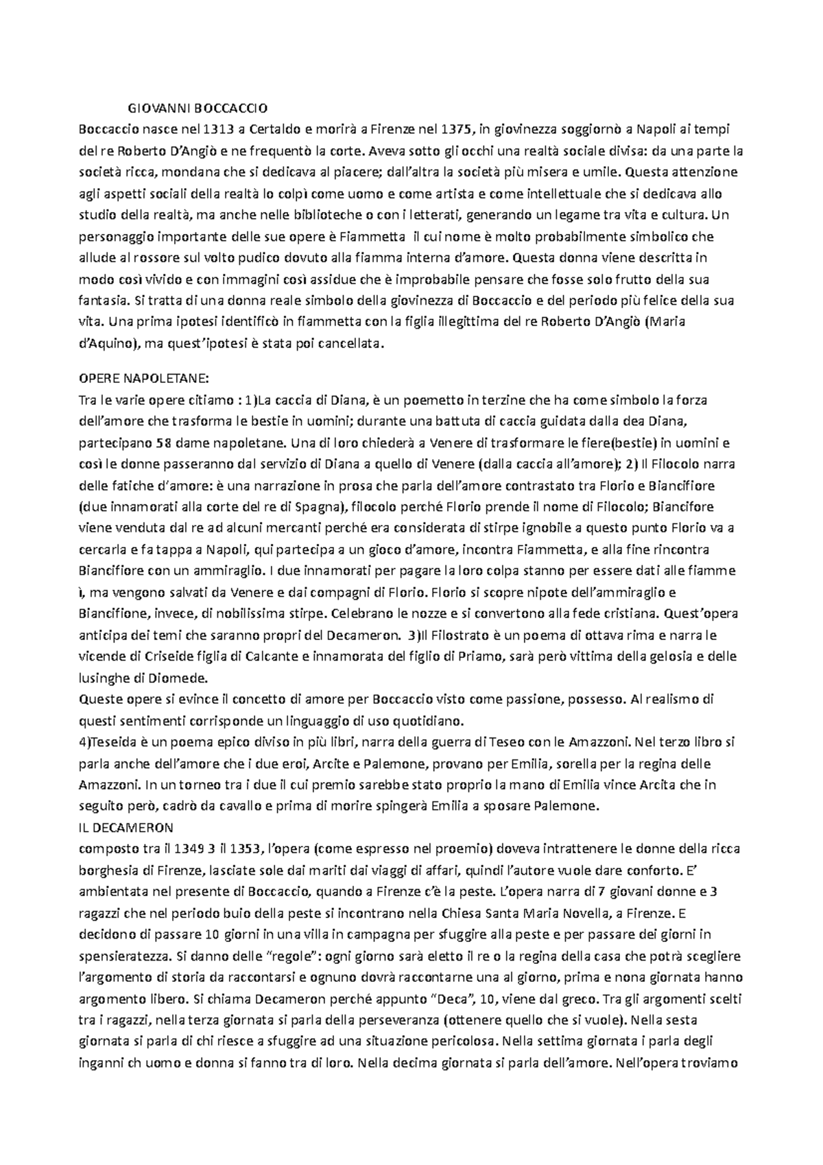 G Boccaccio - GIOVANNI BOCCACCIO Boccaccio nasce nel 1313 a Certaldo e ...