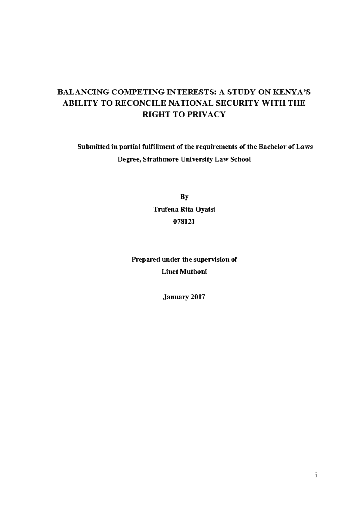 Balancing competing interests a study on - i BALANCING COMPETING ...
