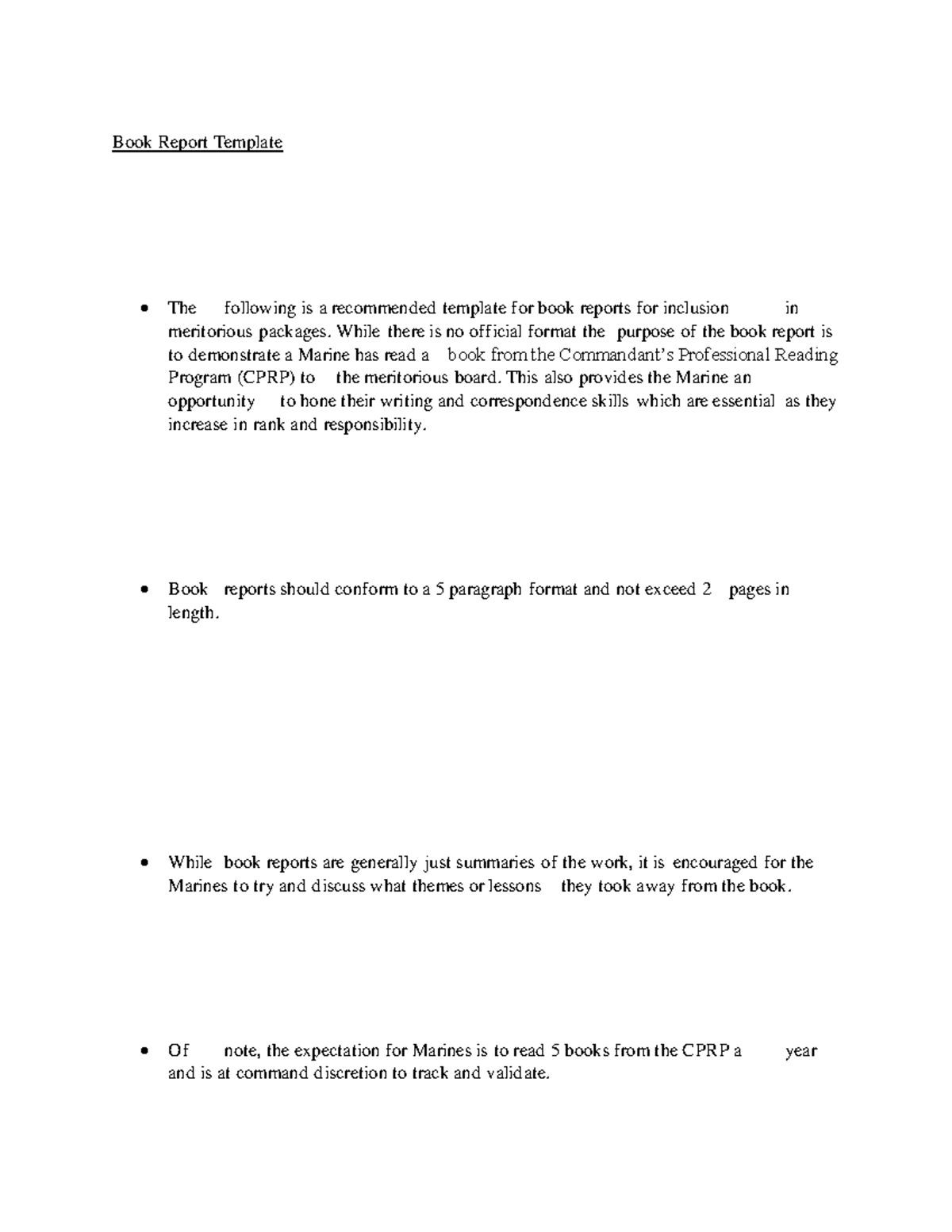 Book report - practice - Book Report Template - The following is a ...