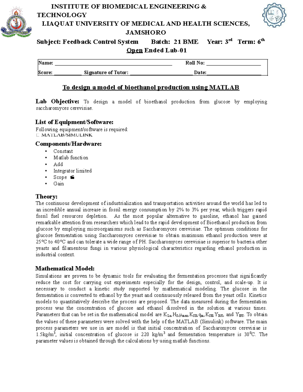 Feedback lab open ended - INSTITUTE OF BIOMEDICAL ENGINEERING ...