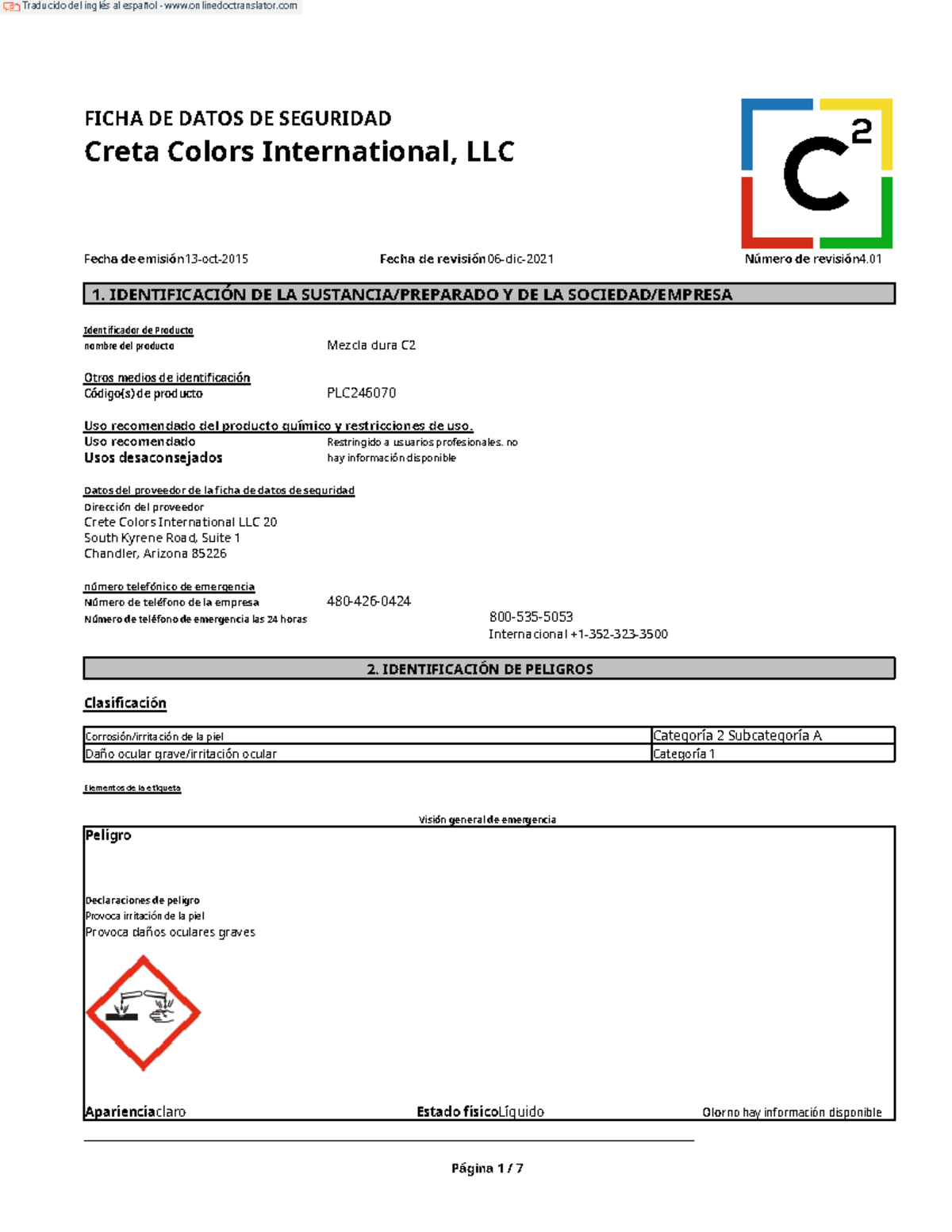 HDS Mezcla DURA - VHKN - FICHA DE DATOS DE SEGURIDAD Creta Colors ...