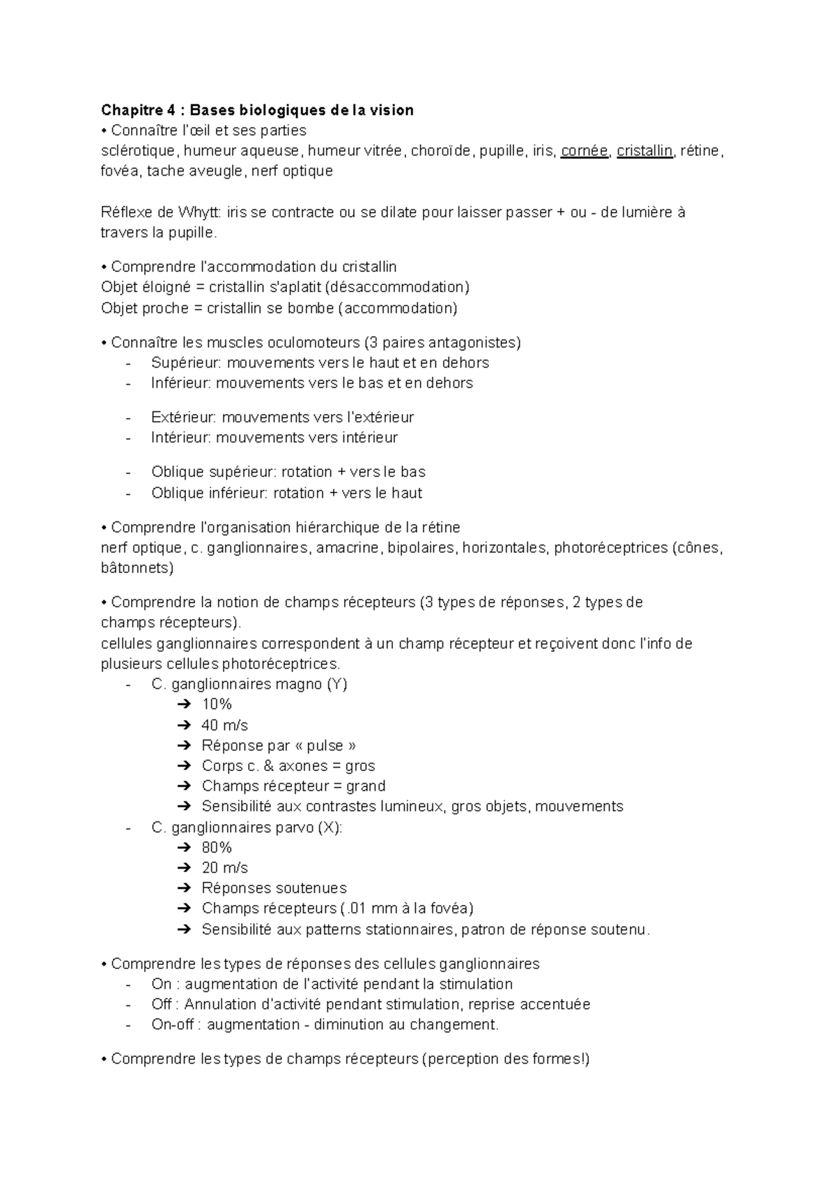 Étude examen 2 psycho perception - Chapitre 4 : Bases biologiques de la ...