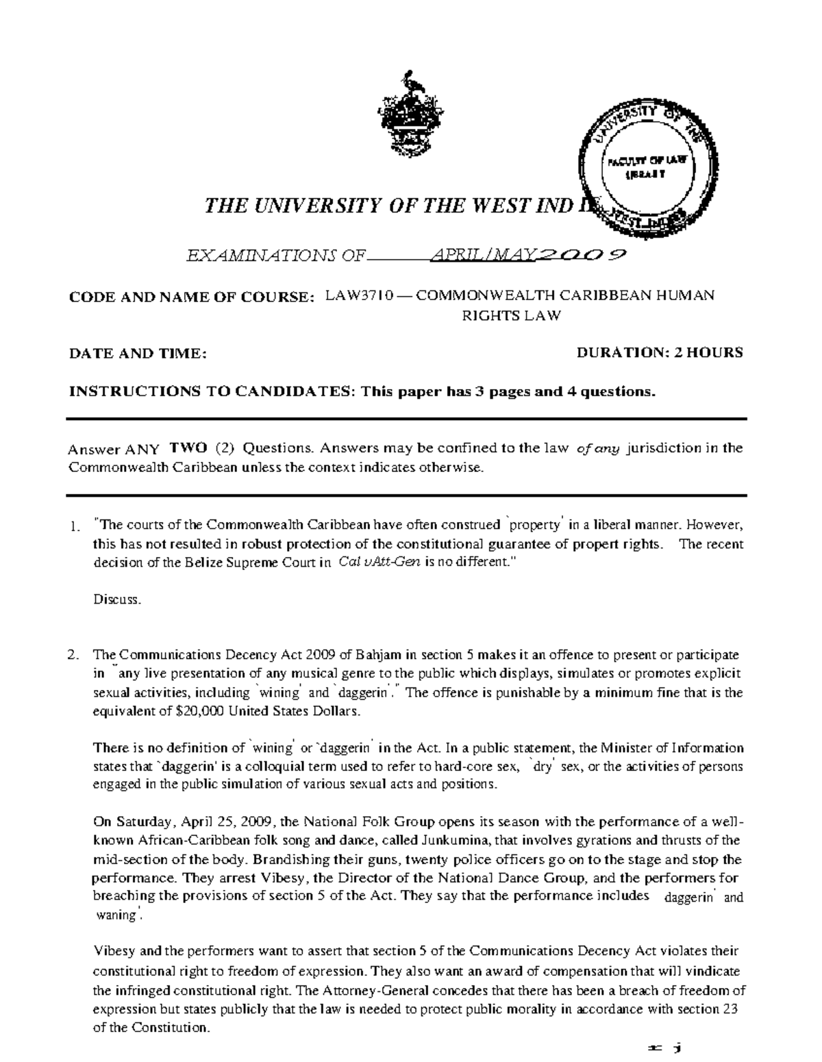 2009 April - lecture summaries - THE UNIVERSITY OF THE W EST IND ...