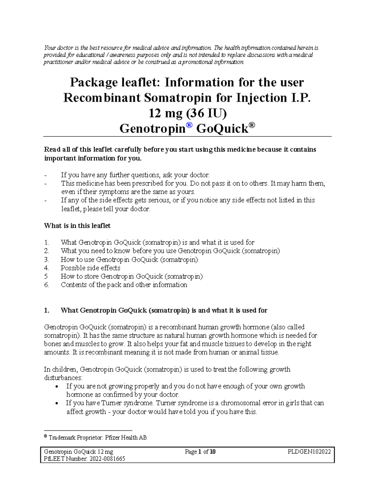 PLD - Genotropin Go Quick 12 mg - IND - Genotropin GoQuick 12 mg Page 1 ...