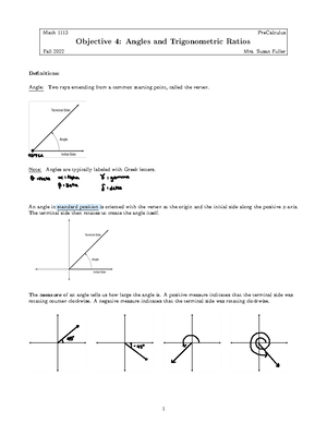 Hw5 - Notes - Math 1113 PreCalculus Objective 5: Trigonometric ...