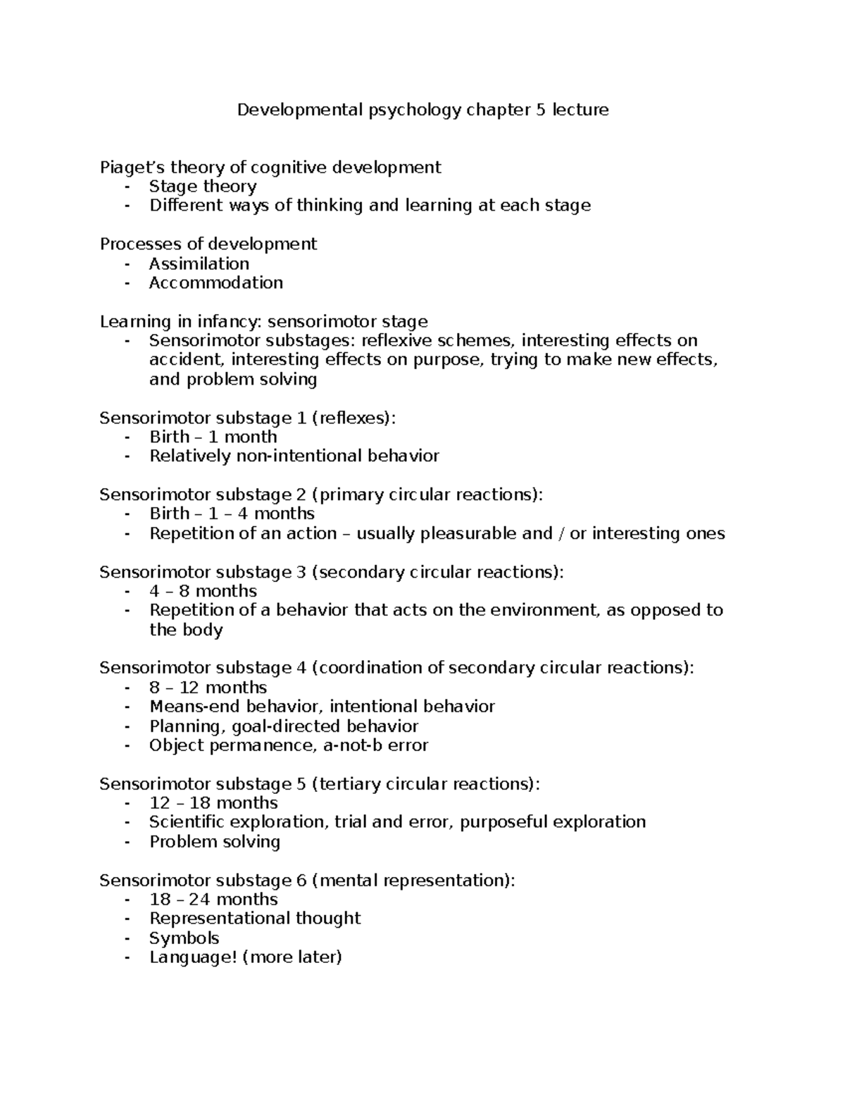 Developmental Psych Ch 5 - Developmental psychology chapter 5 lecture ...
