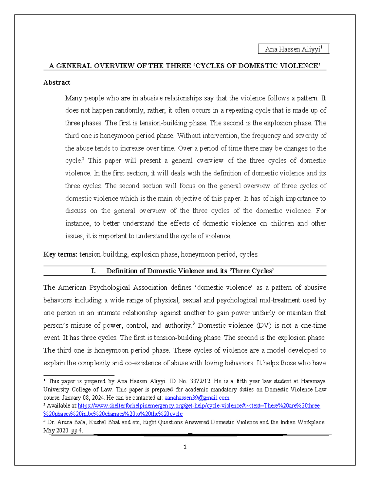 A General Overview OF THE Three Cycles of domestic violence - Ana ...