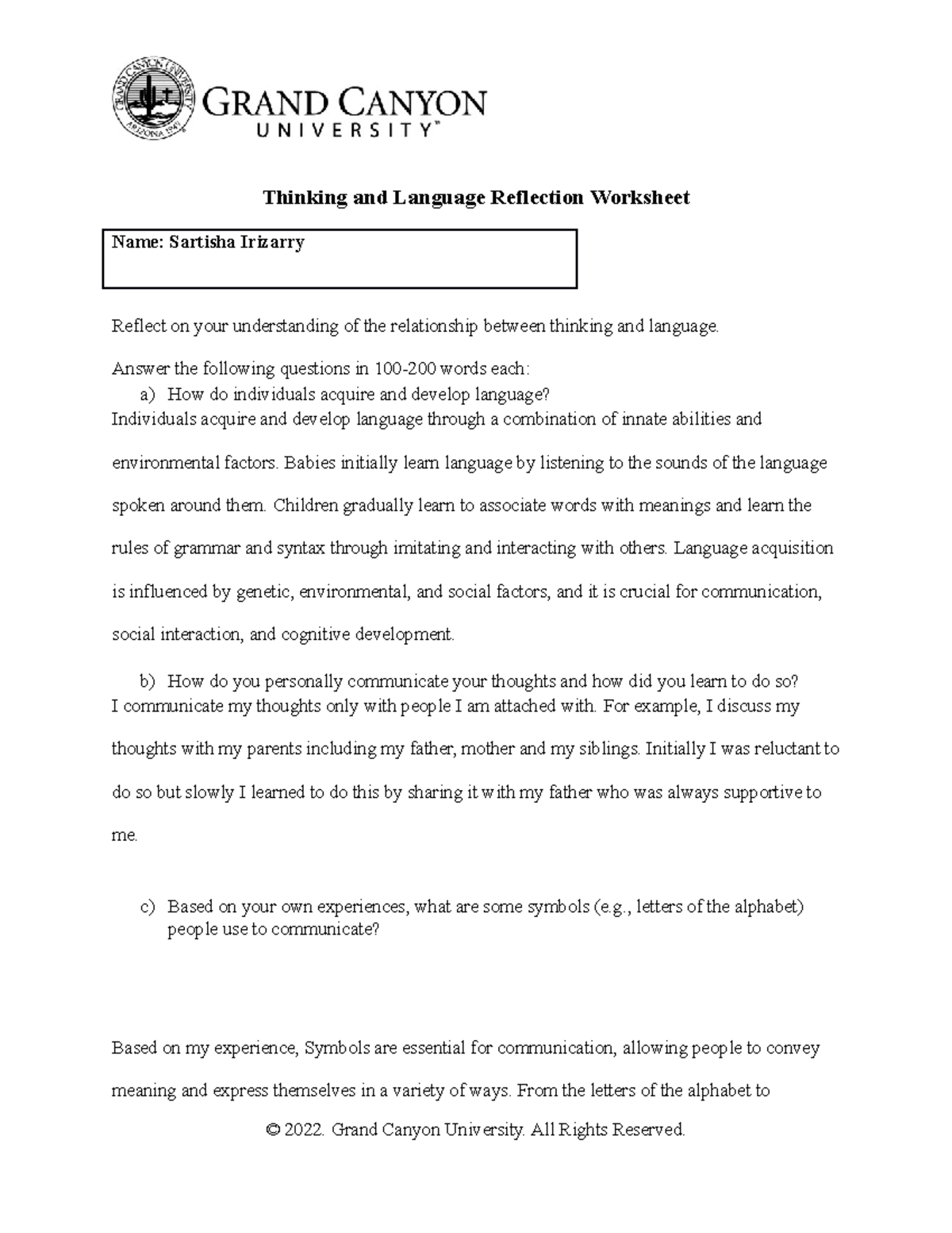 self reflection - Thinking and Language Reflection Worksheet Name ...