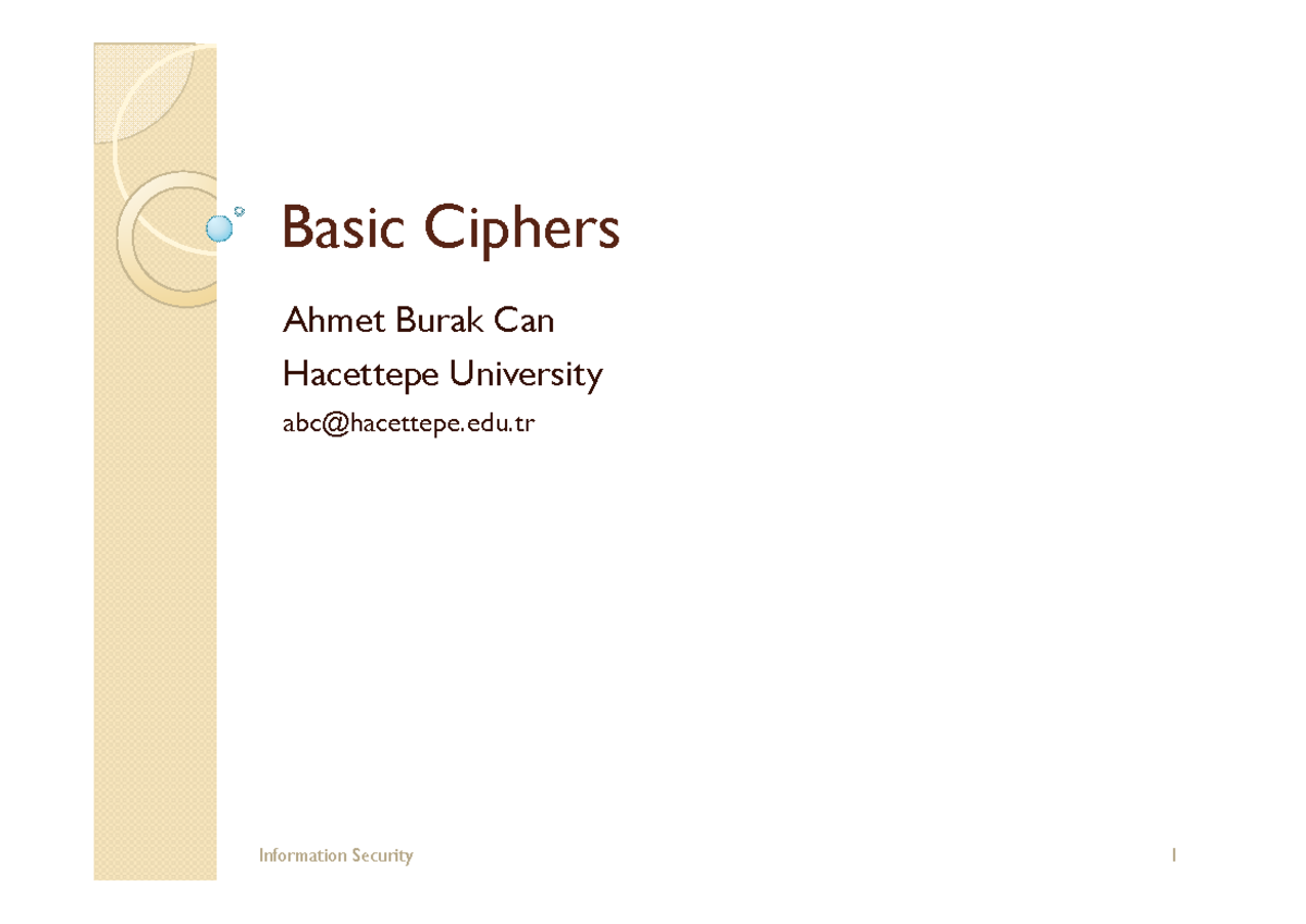 Basic Ciphers - Summary Bachelor of Science in Computer Science - Basic ...