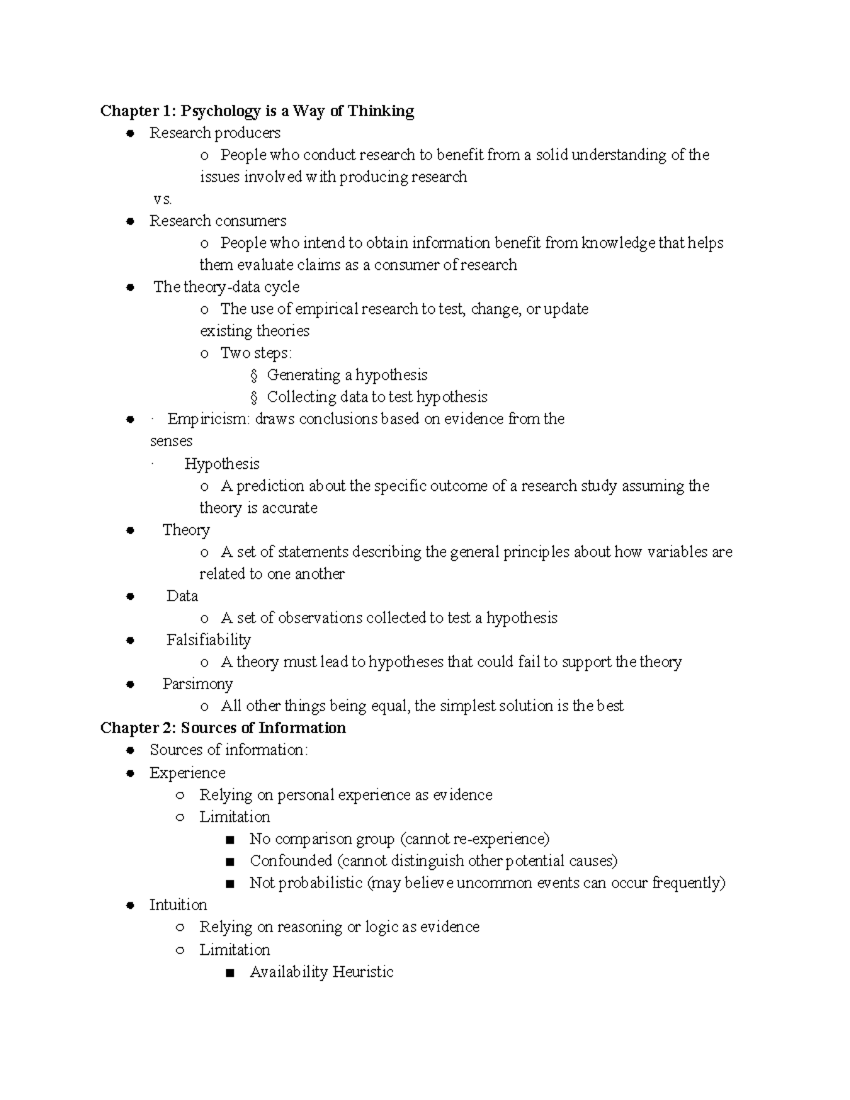 Study guide - Chapter 1: Psychology is a Way of Thinking Research ...