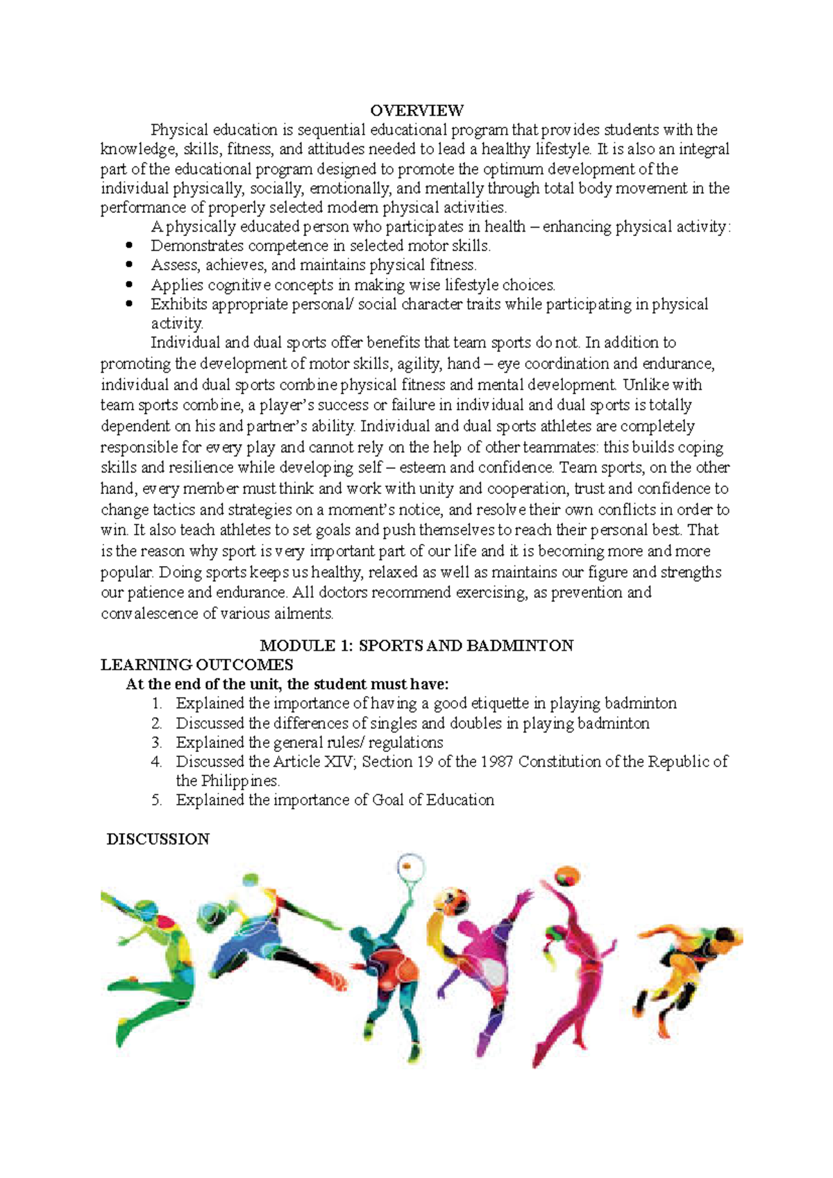 Module in Badminton Midterm. - OVERVIEW Physical education is ...