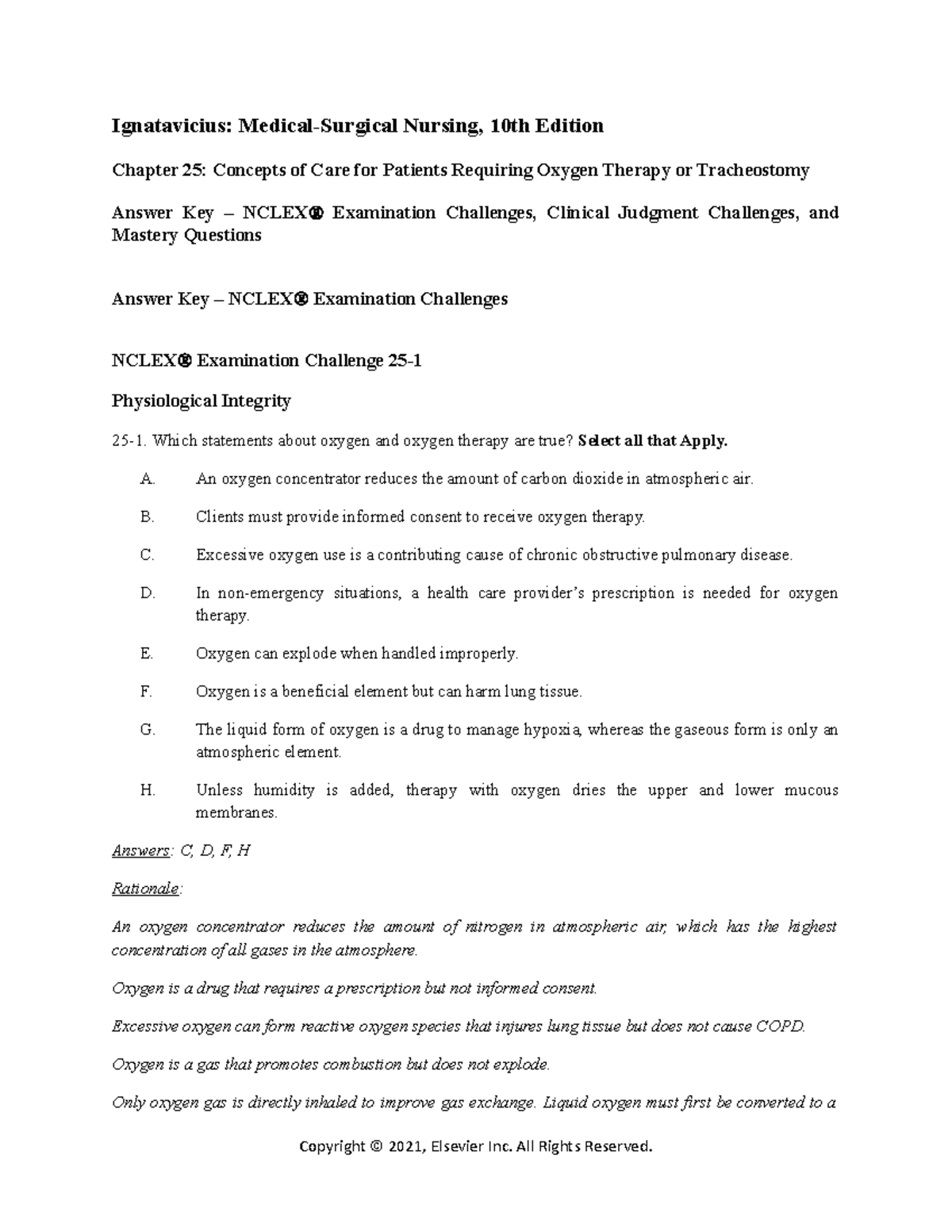 Chapter 25- Concepts of Care for Patients Requiring Oxygen Therapy or Tracheostomy - Which - Studocu