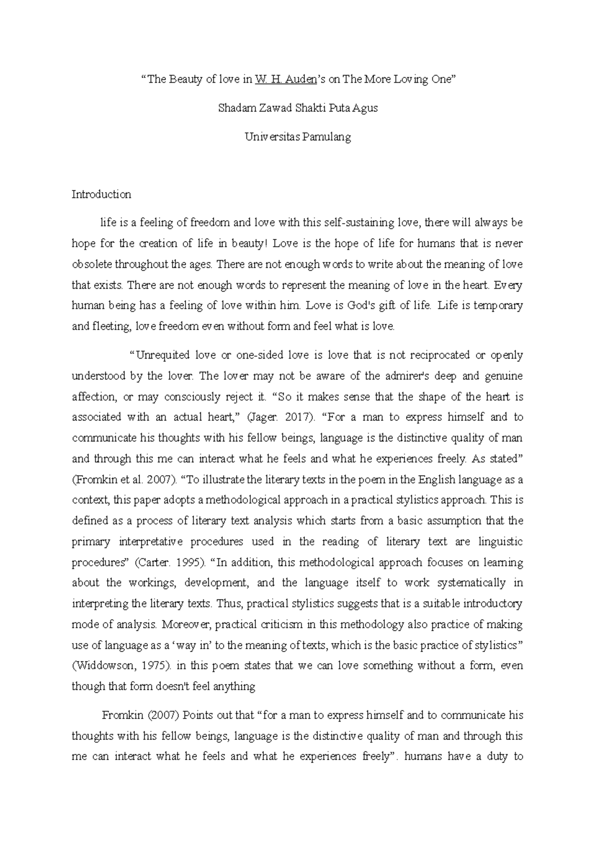 UAS Poetry shadaam - analysis poem for exam - “The Beauty of love in W ...