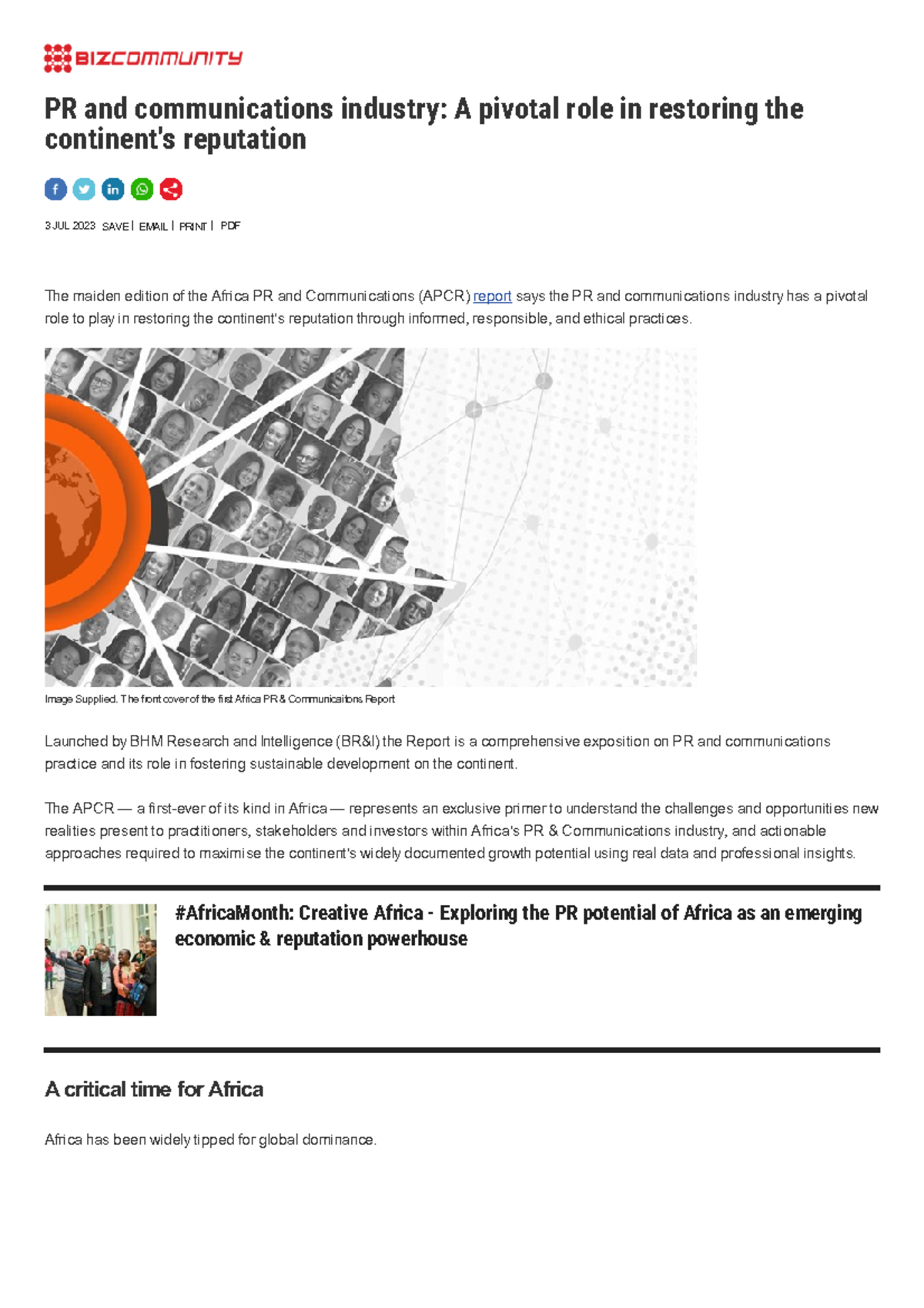 Article Question 2 - PR and communications industry: A pivotal role in ...