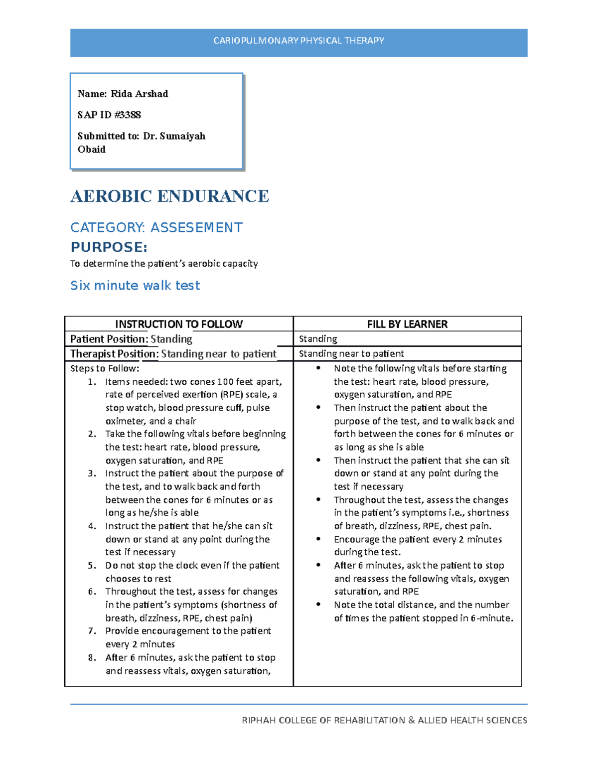 Aerobic Endurance Testing 8 (Rida 3388) - AEROBIC ENDURANCE CATEGORY ...