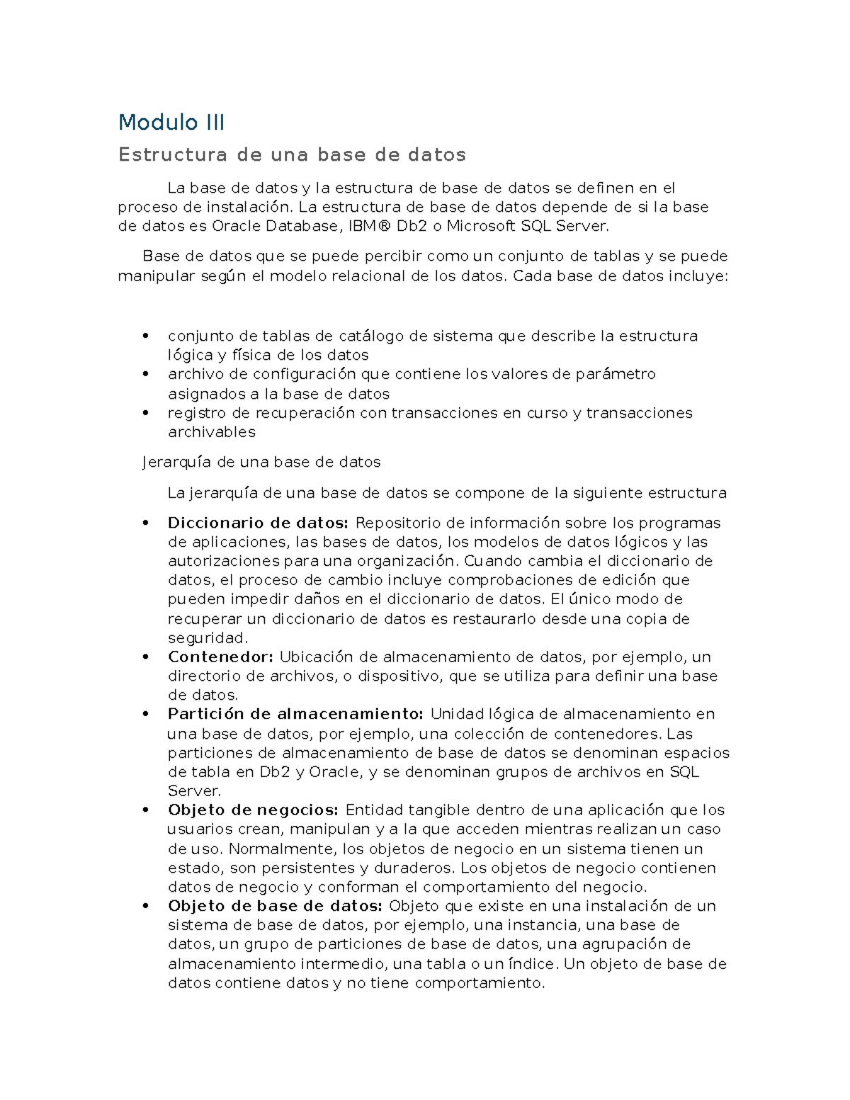 Mod III IV bases de Datos - Modulo III Estructura de una base de datos ...