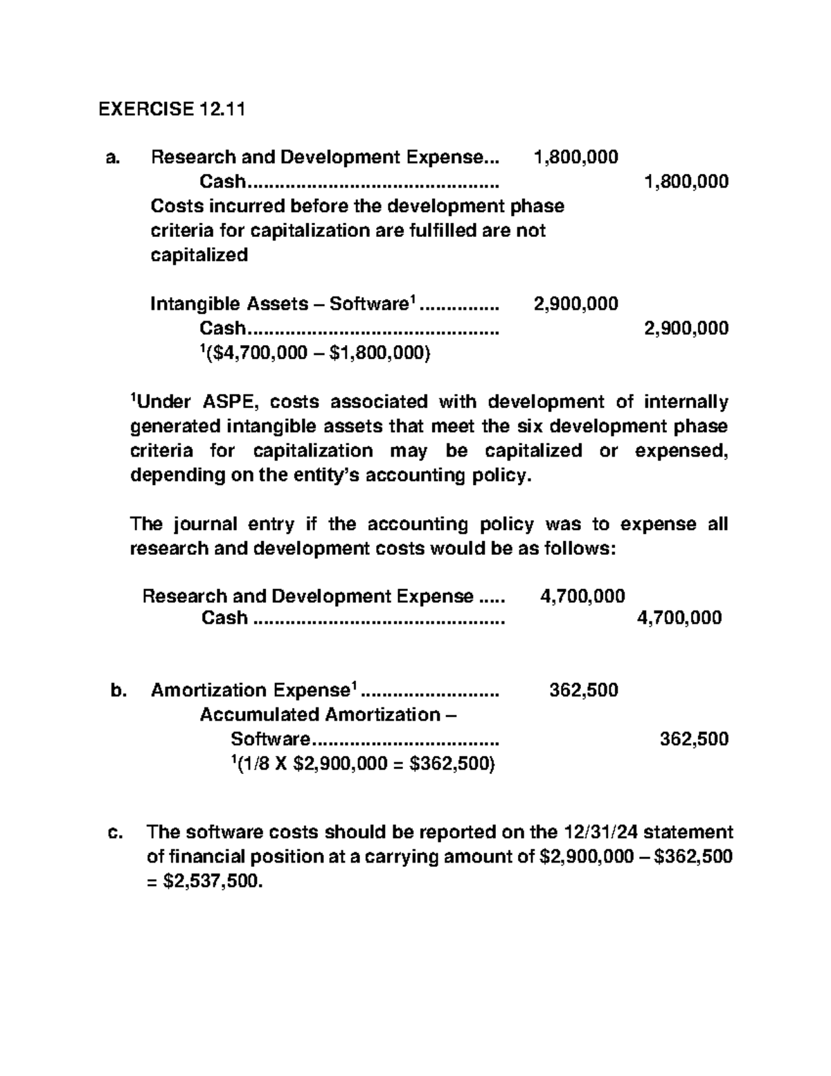 Solution Ch 12 Intangible Assets and Goodwill - EXERCISE 12. a. Research and Development Expense ...