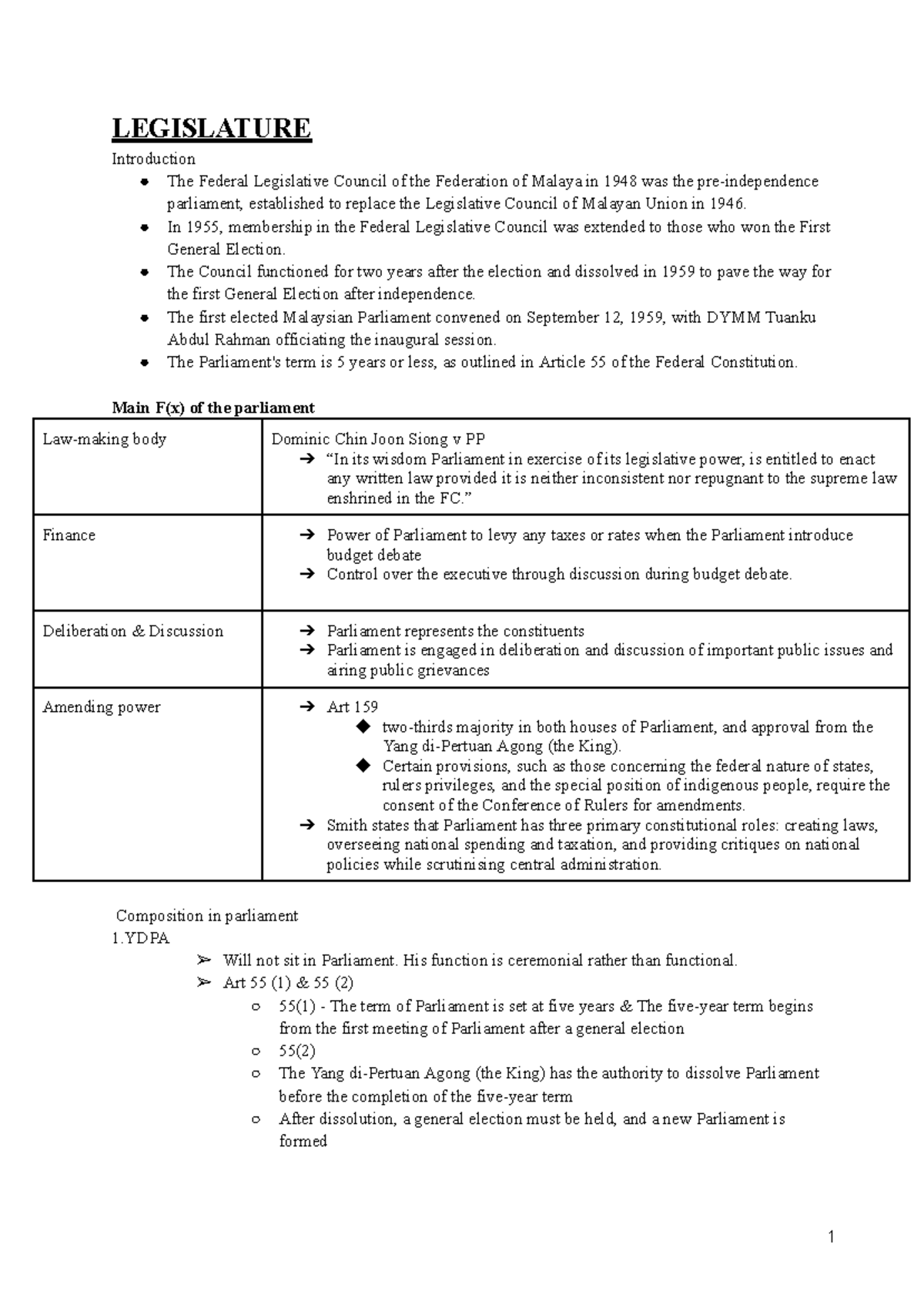 Final Constitutional LAW - LEGISLATURE Introduction The Federal ...