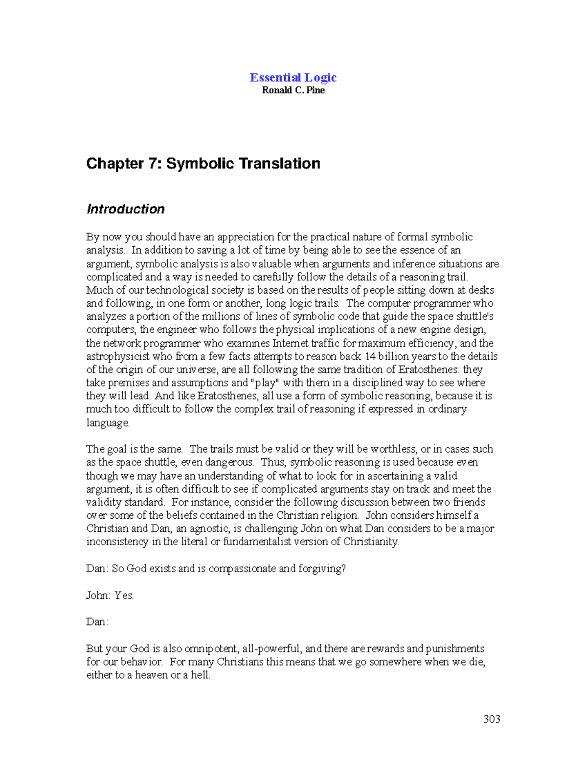 Chapt 7-EL-am - Thznk you - Essential Logic Ronald C. Pine Chapter 7: Symbolic Translation - Studocu