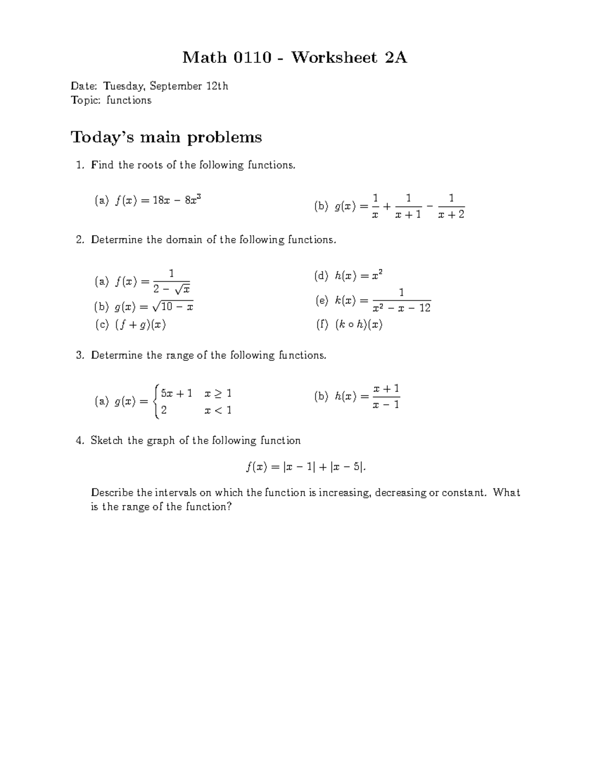 Worksheet+2A - Lecture worksheet practice - Math 0110 - Worksheet 2A ...