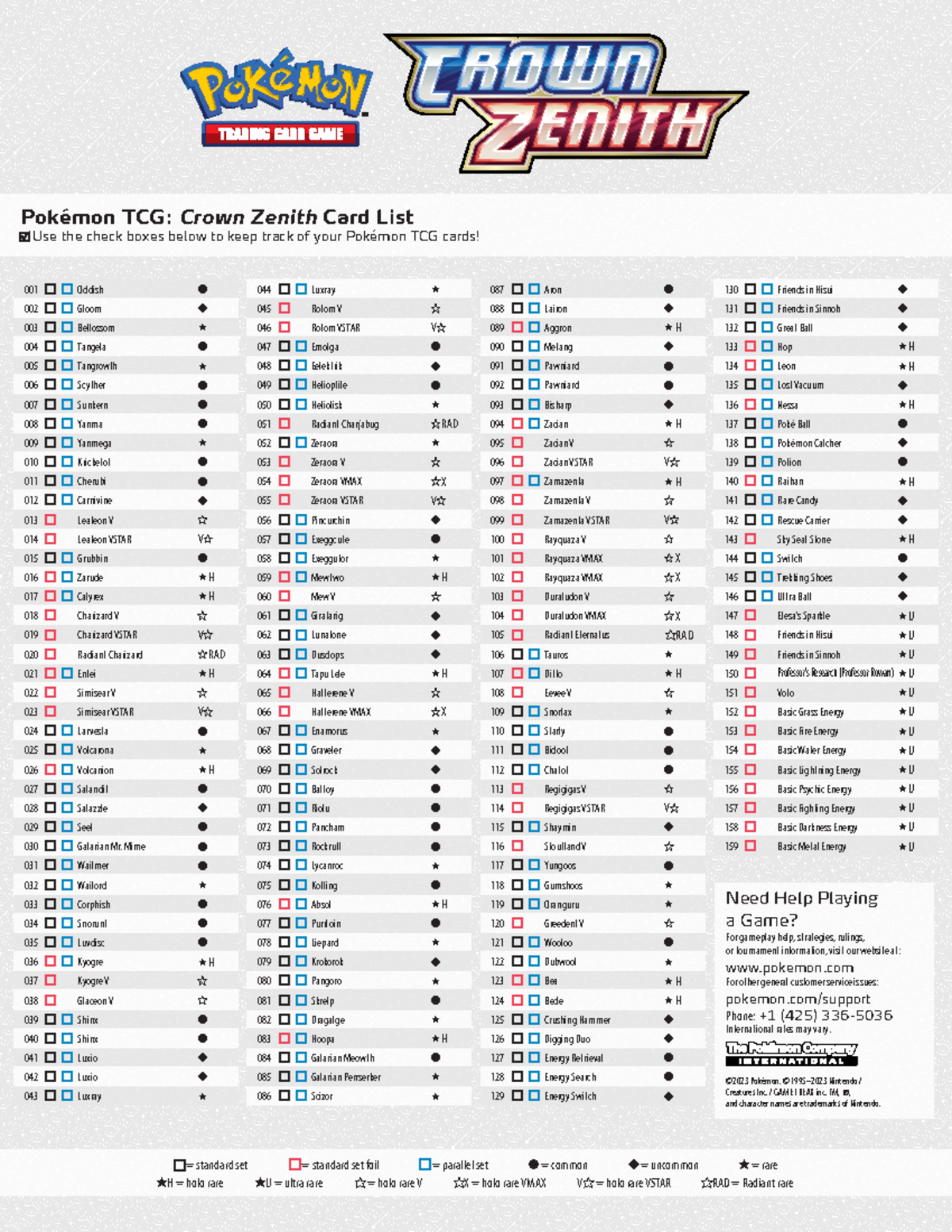 Crown zenith card list - blah - = standard set = standard set foil ...