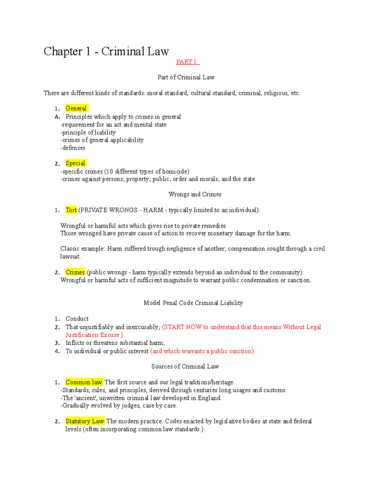 CJ Notes 1330 chap 1 - Chapter 1 of CJ 1330 - Chapter 1 - Criminal Law ...