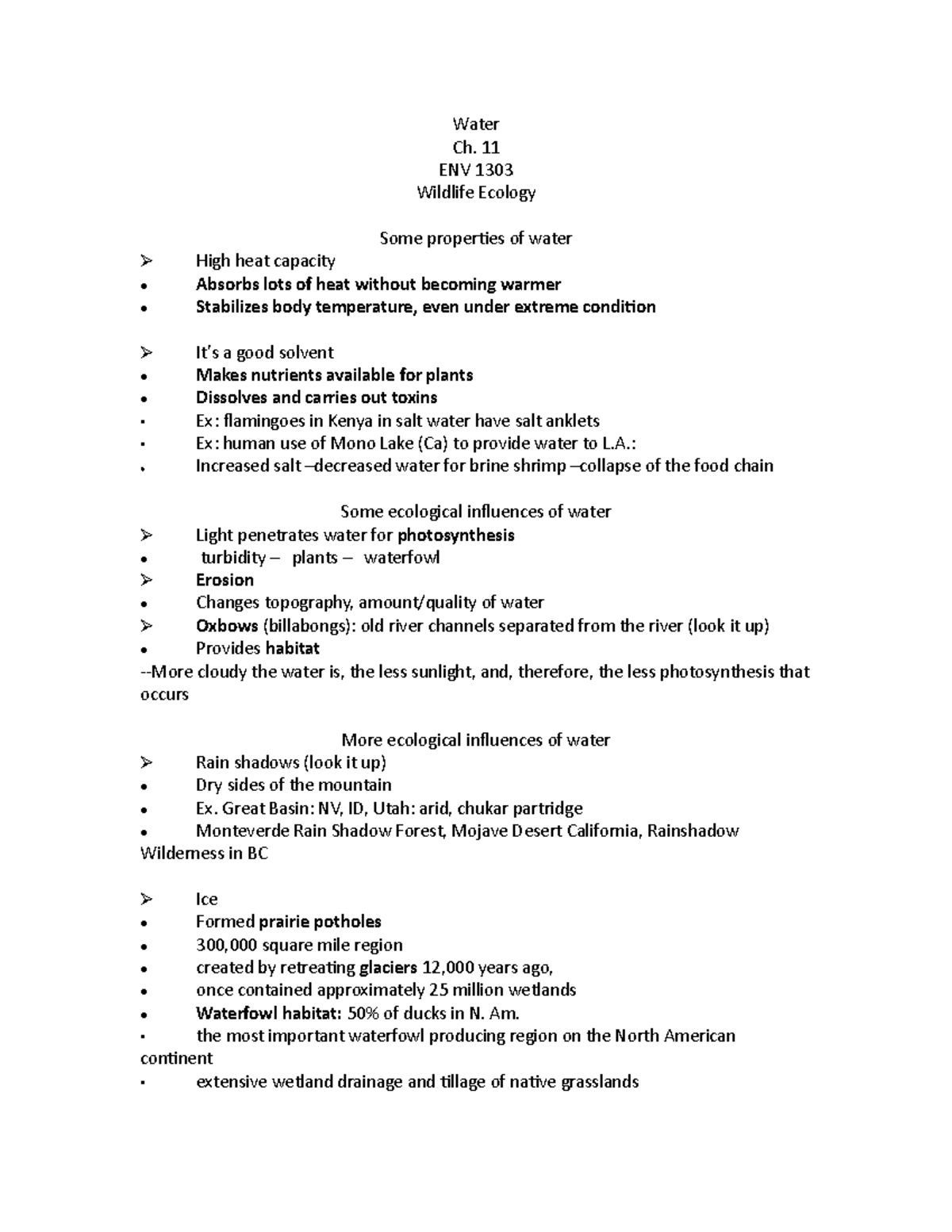 Wildlife Ecology - lecture/reading notes for Chapter 11 - Water Ch. 11 ...
