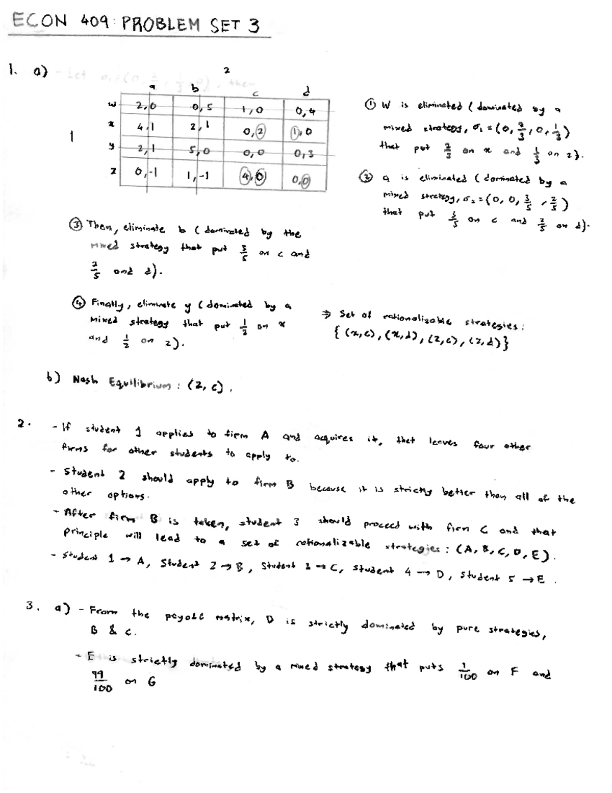 Econ 409 Problem Set 3 (Completed) - Econ 409 - Studocu