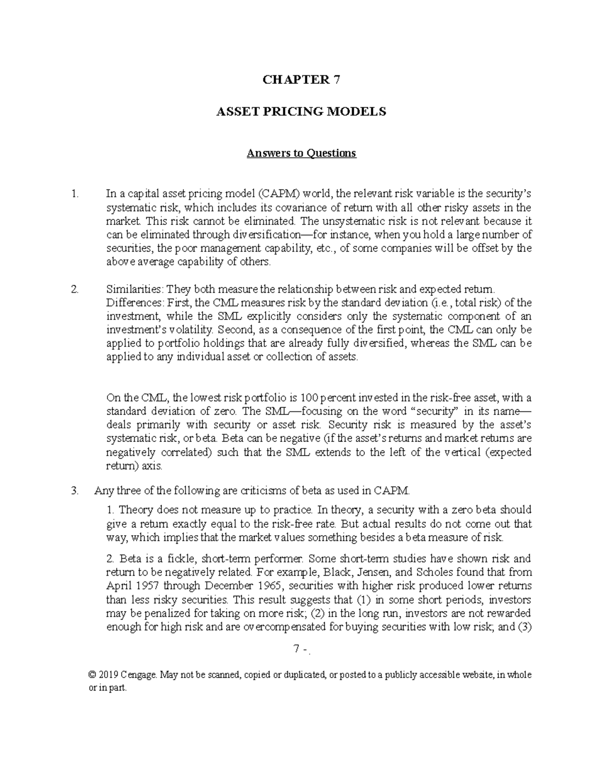 Chapter 7 Textbook Solutions-1 - CHAPTER 7 ASSET PRICING MODELS Answers ...