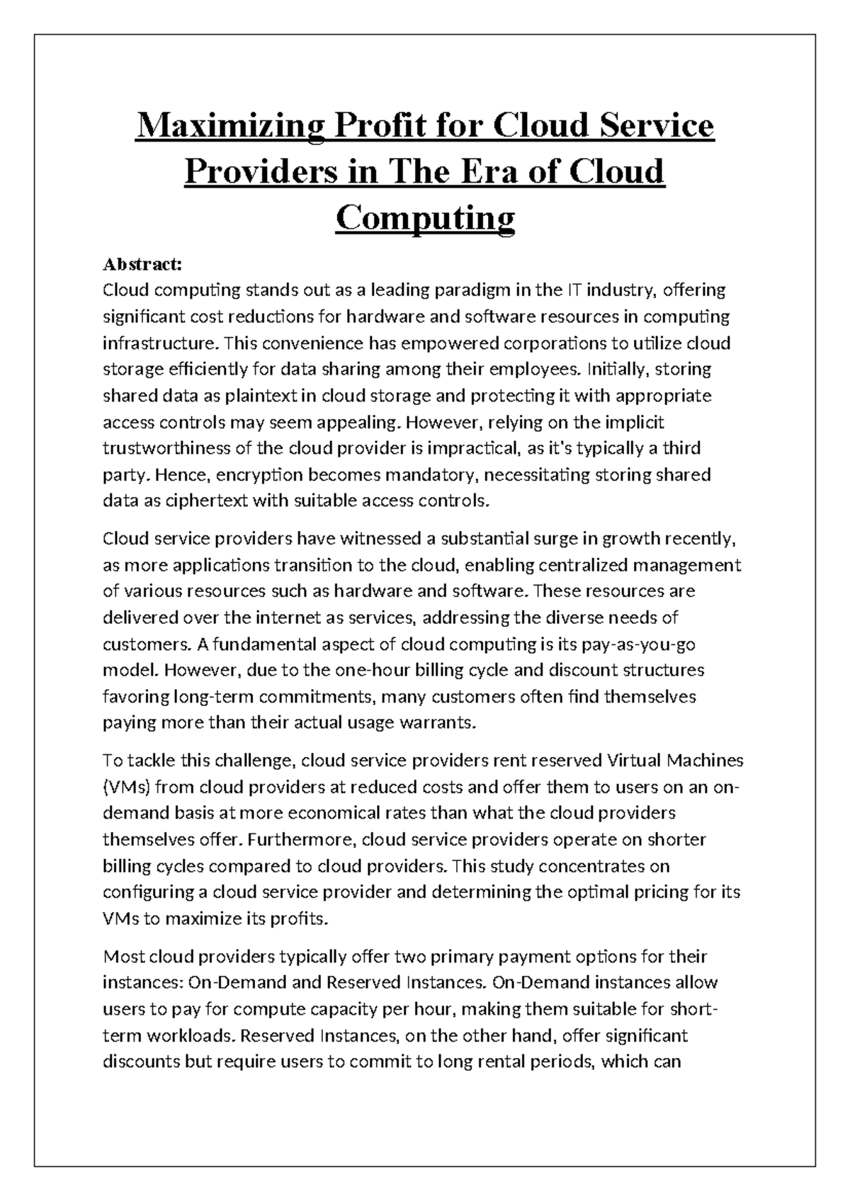 Cloud - Well - Maximizing Profit for Cloud Service Providers in The Era of Cloud Computing ...