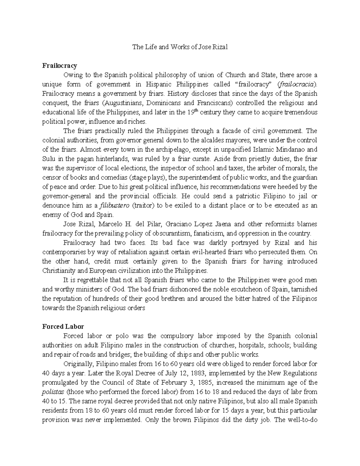 Frailocracy - Life and works of Rizal - The Life and Works of Jose ...