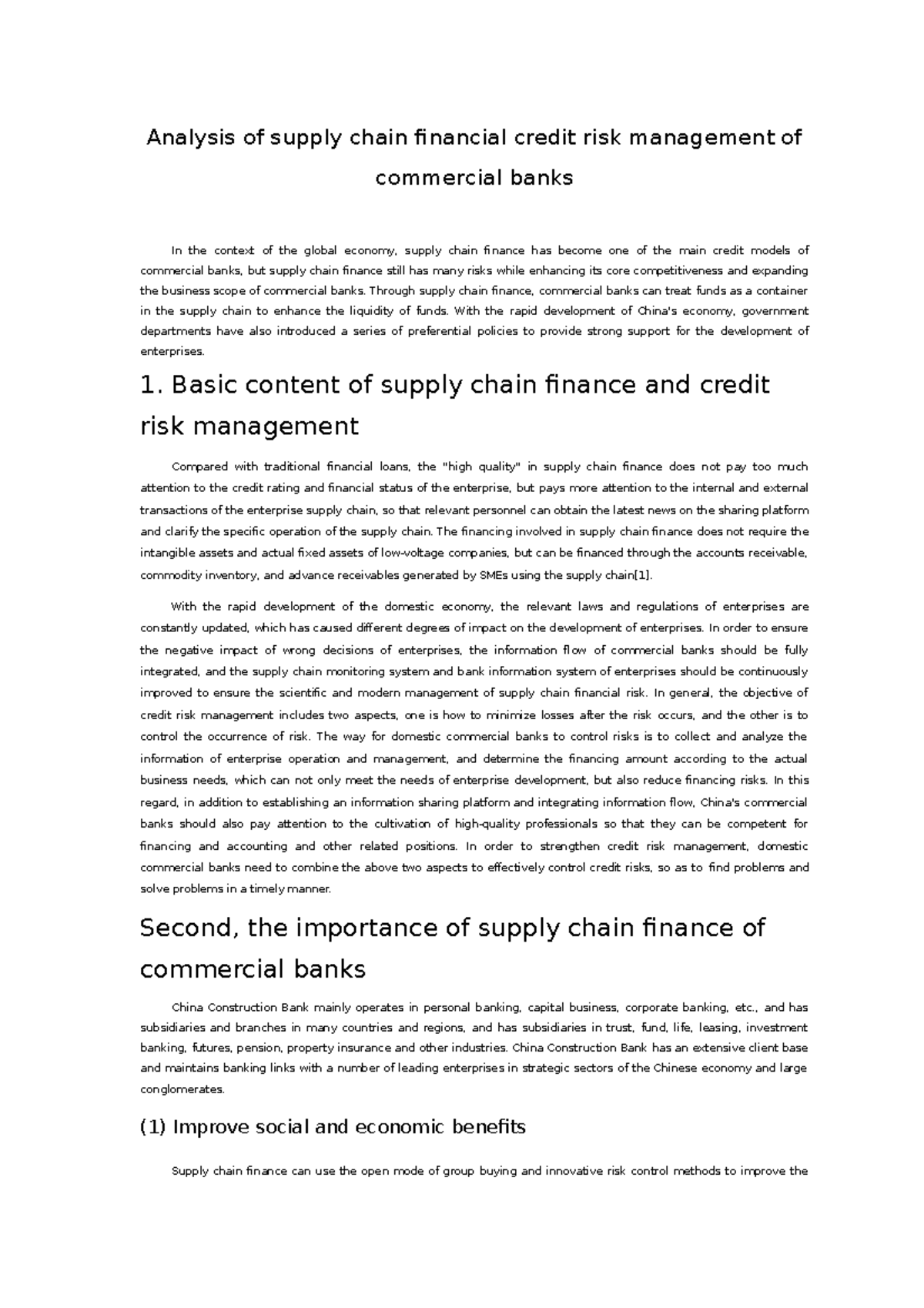 Analysis of supply chain financial credit risk management of commercial ...