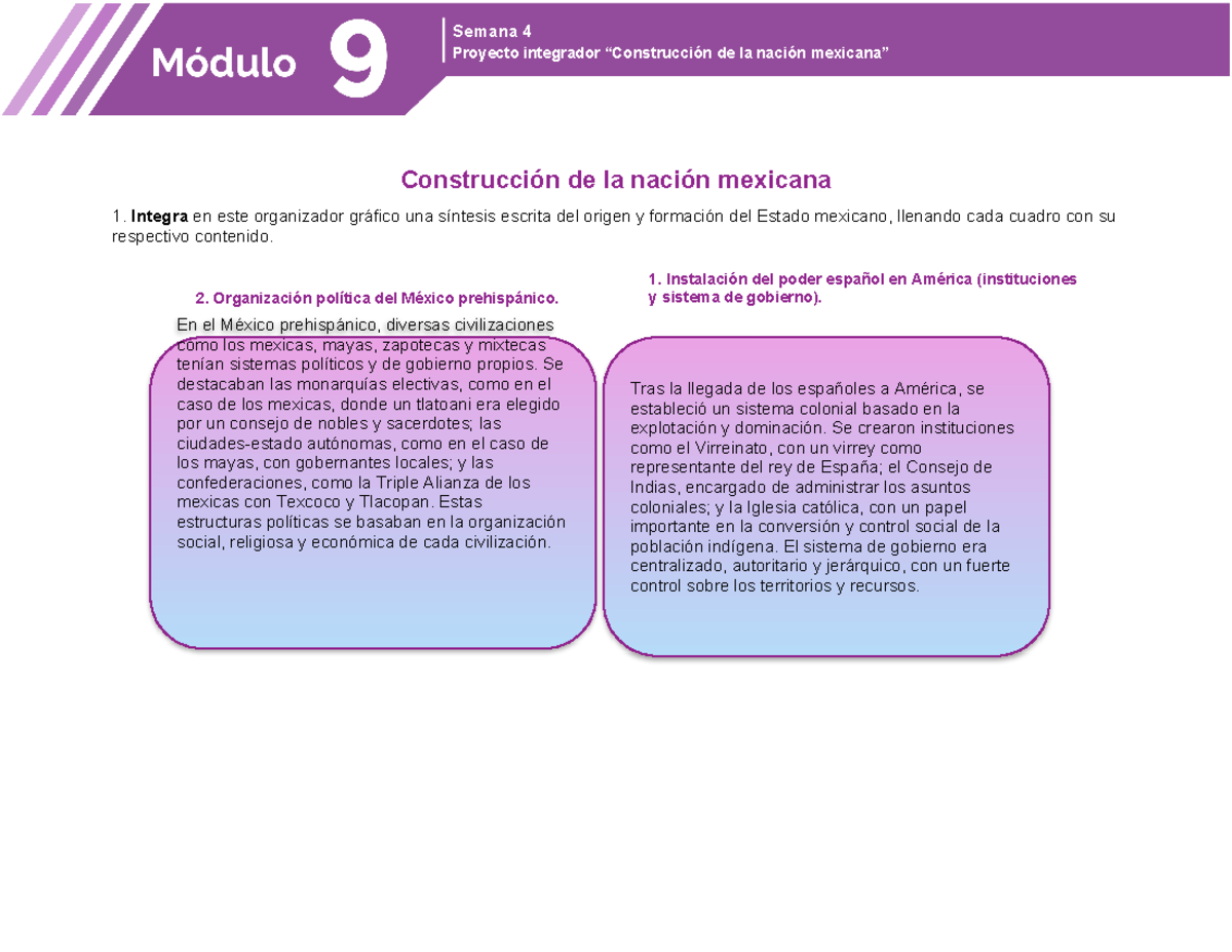 Modulo9 MO9S4PI - Proyecto integrador “Construcción de la nación mexicana” Construcción de la ...