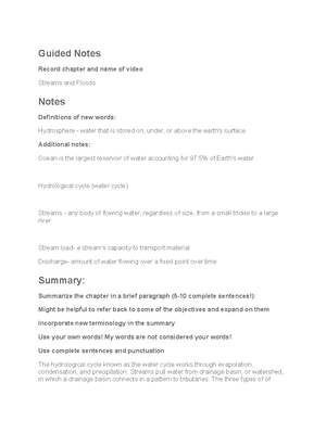 Geo 1 - Dr. Nicole Lapeyrouse - Guided Notes Record chapter and name of ...