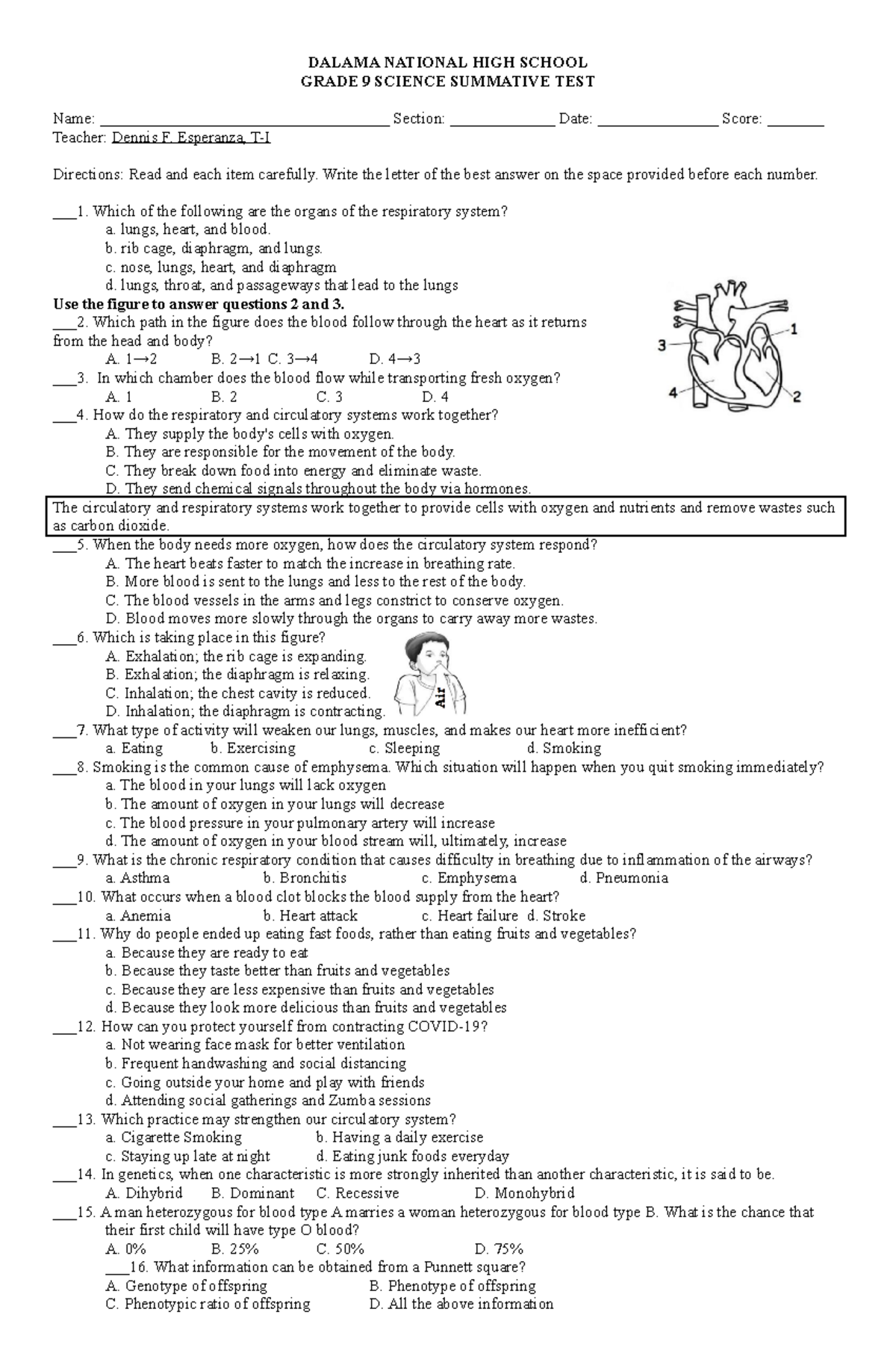 Summative test q1 - DALAMA NATIONAL HIGH SCHOOL GRADE 9 SCIENCE ...