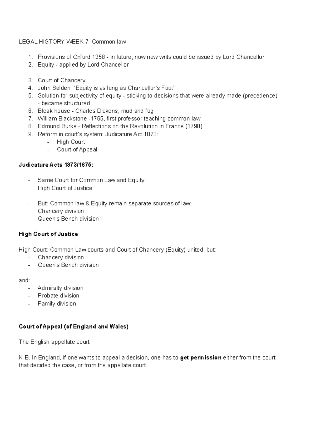 Legal history week 7 - LEGAL HISTORY WEEK 7: Common law Provisions of ...