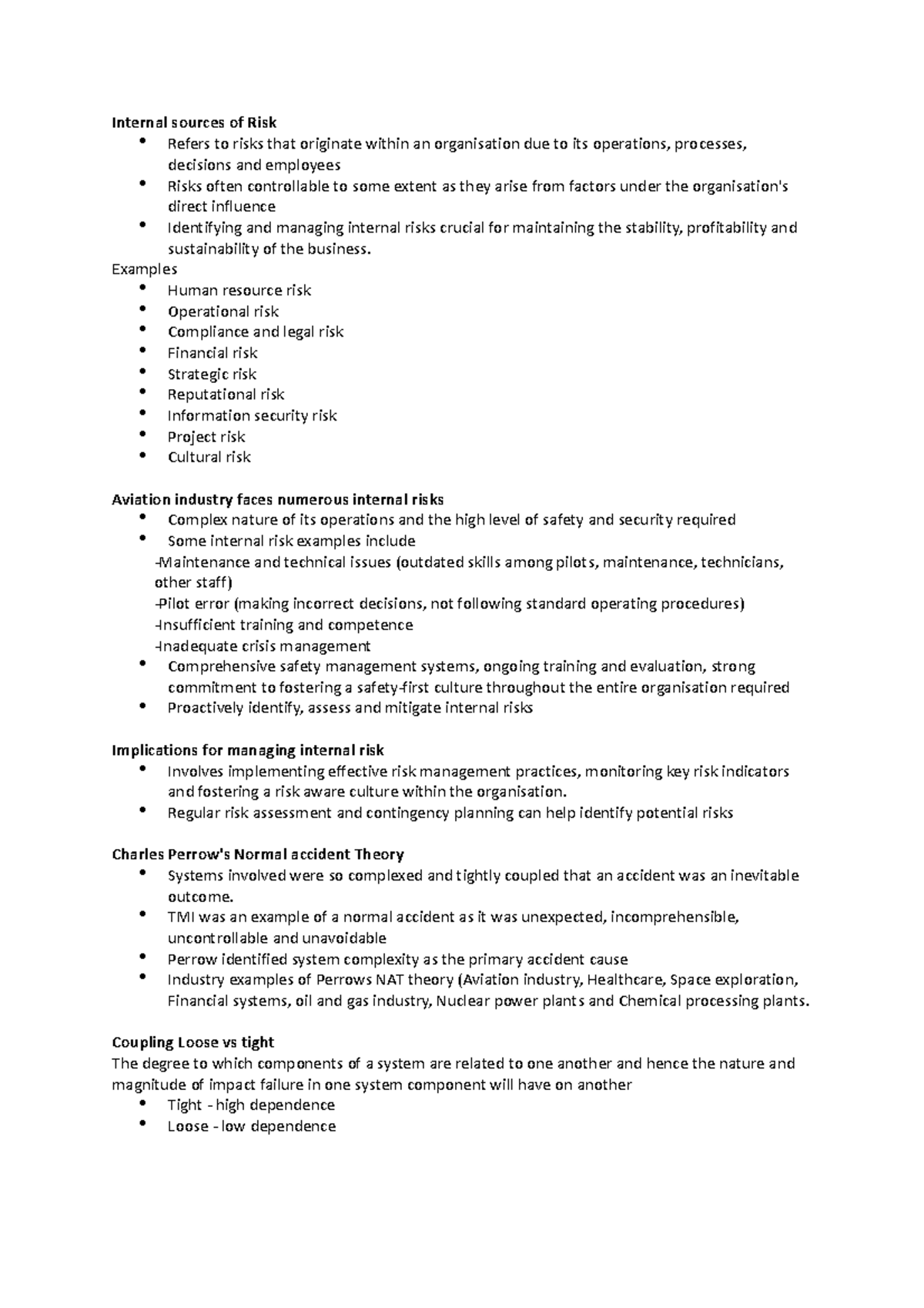 Internal sources of Risk - Examples Human resource risk Operational ...