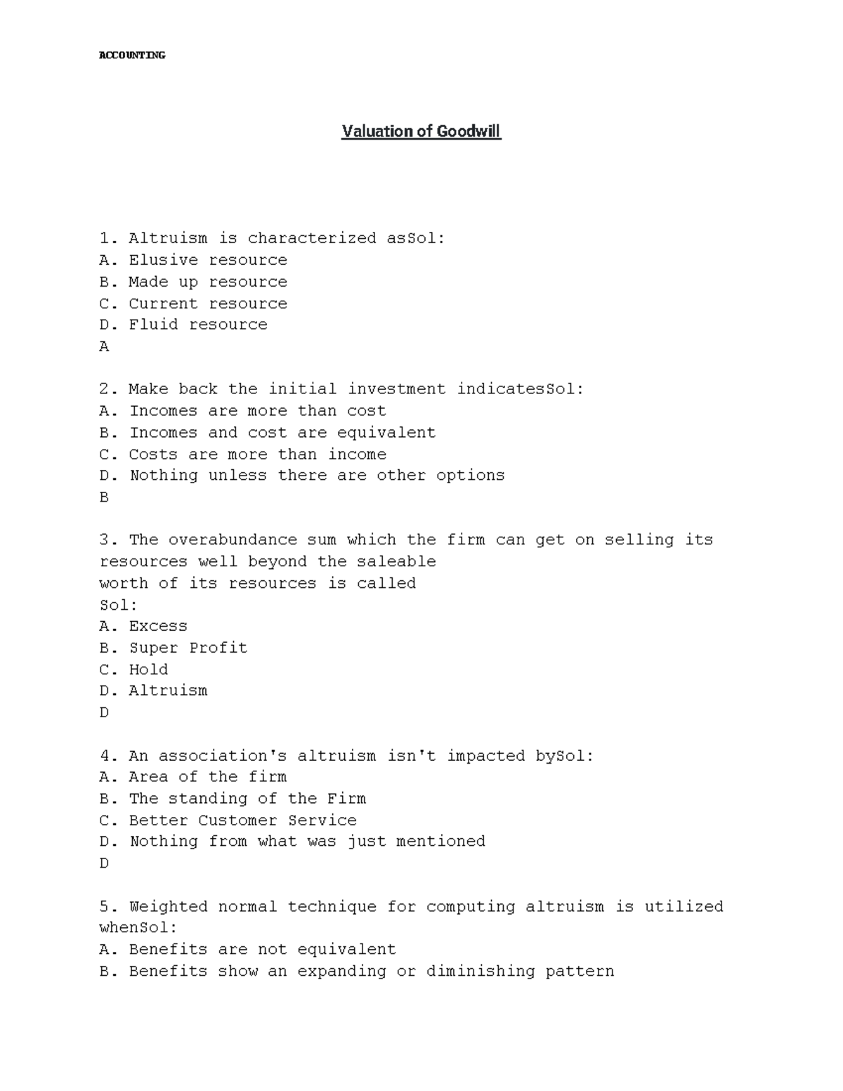 Valuation of Goodwill - These are my practice quizzes for Financial ...