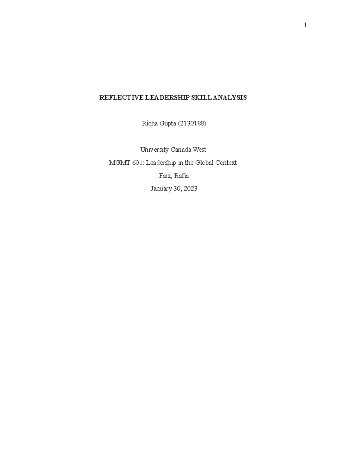 Reflective Leadership Skill Analysis - REFLECTIVE LEADERSHIP SKILL ...