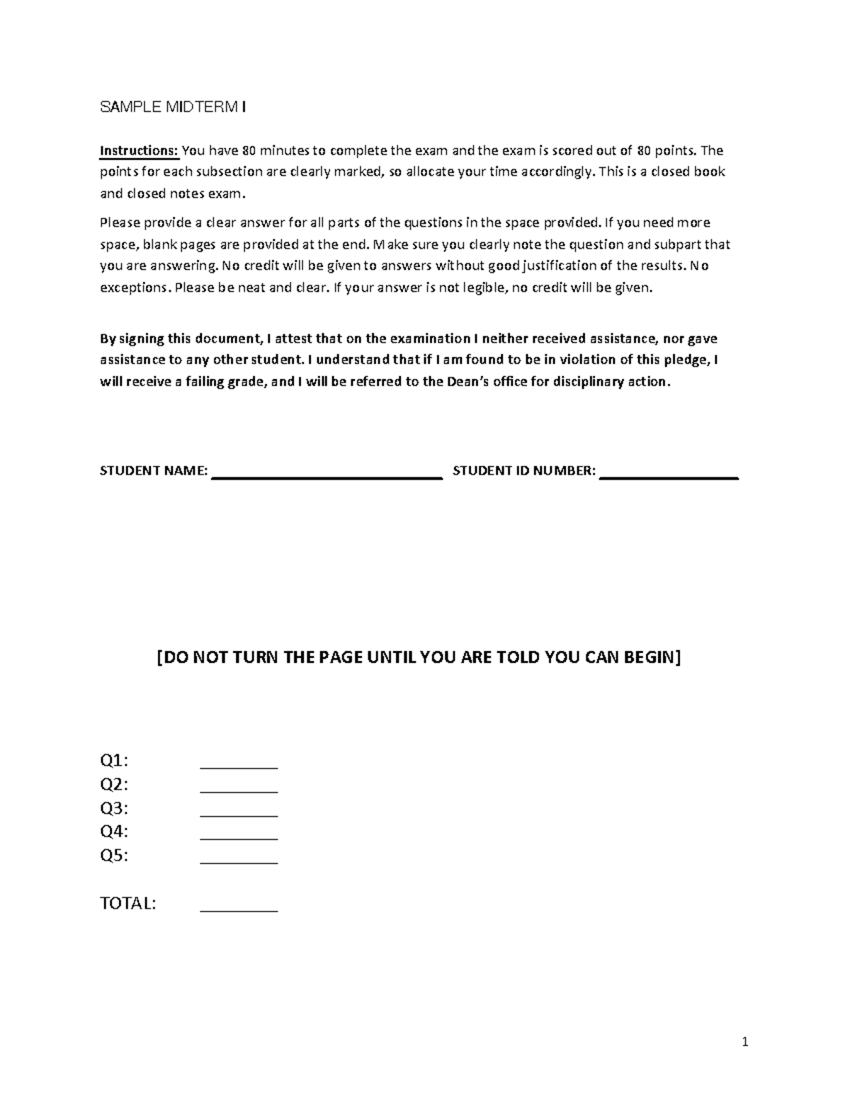 Sample+Midterm+I - Practice Midterm - SAMPLE MIDTERM I Instructions ...