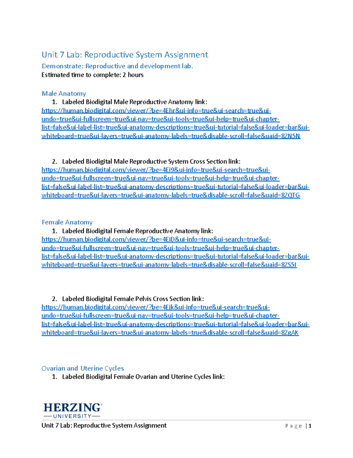 Unit 7 Lab Assignment - Unit 7 Lab: Reproductive System Assignment Demonstrate: Reproductive and ...