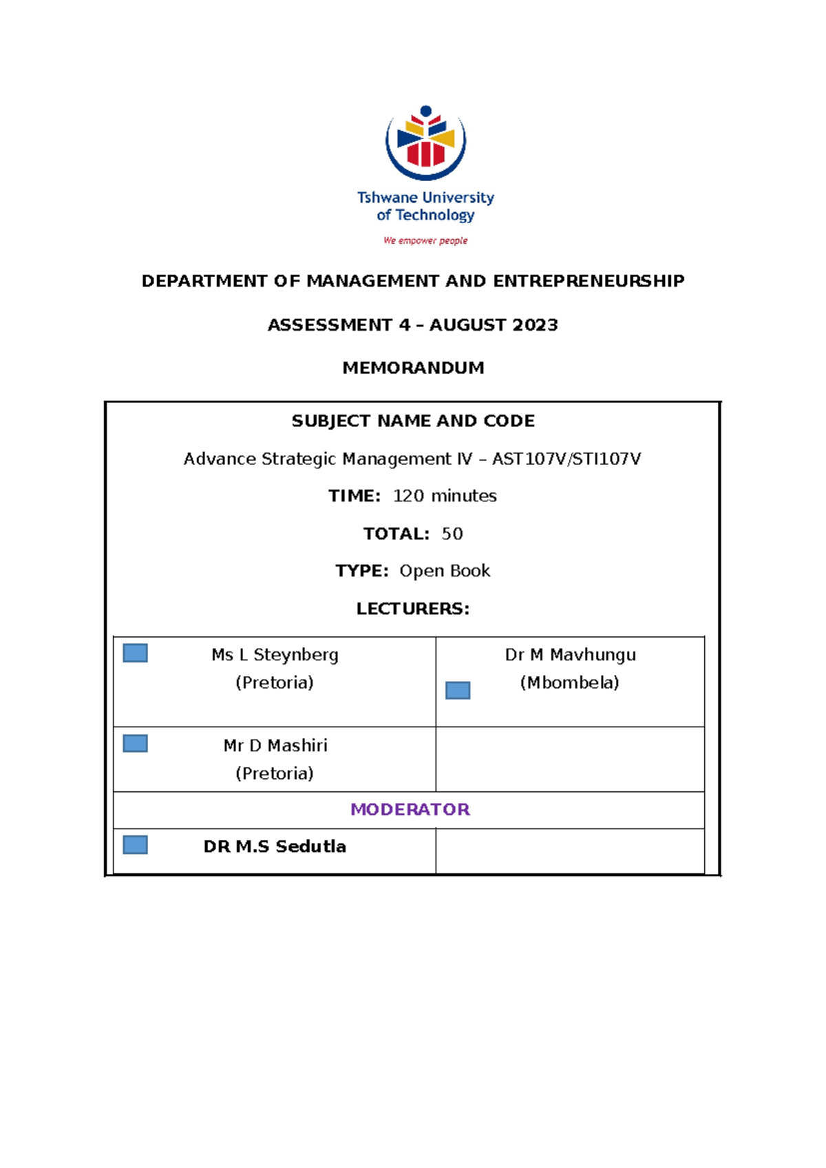 AST107V Assessment 4 Online Final Memo 2013 - ]] DEPARTMENT OF ...