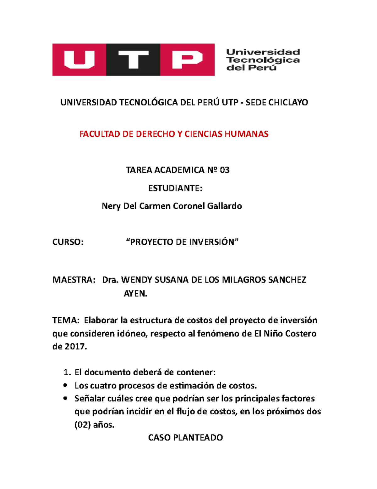 Universidad Tecnológica DEL PERÚ UTP - UNIVERSIDAD TECNOLÓGICA DEL PERÚ ...