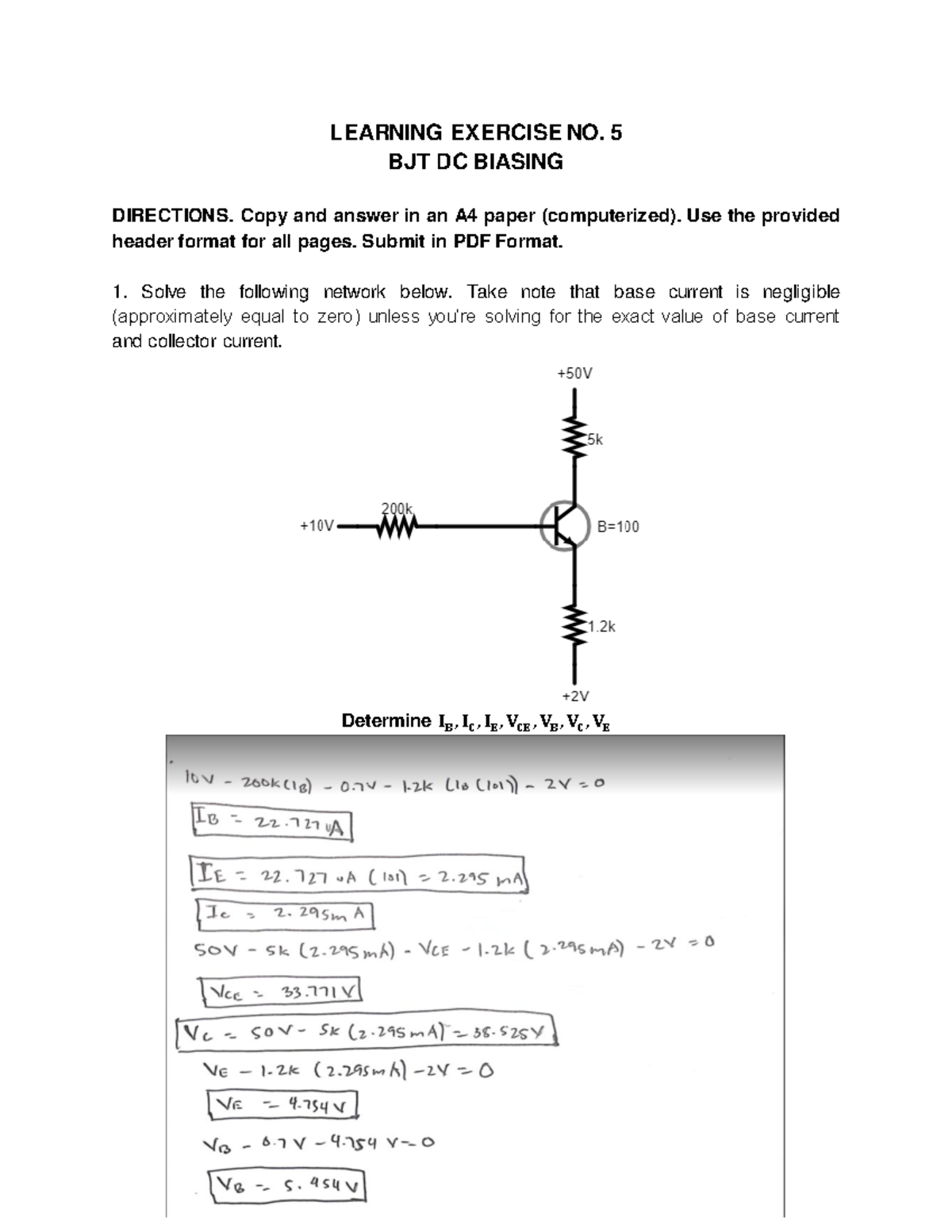 W13 - Learning Exercise (BJT) - Name: Lloyd Kian Urquiola Section: BSCPE 2- LEARNING EXERCISE NO ...